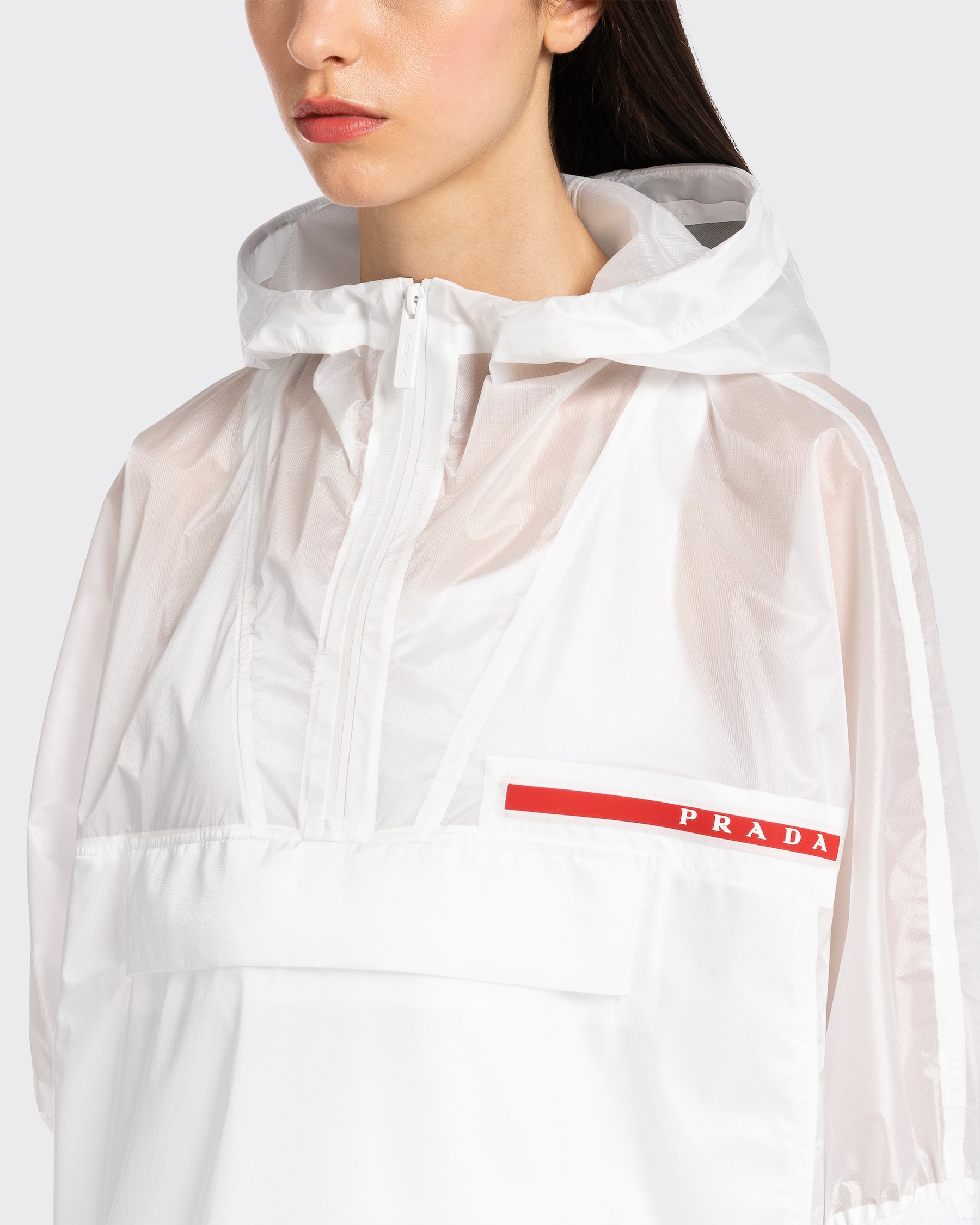 White Ripstop Hooded Raincoat | PRADA