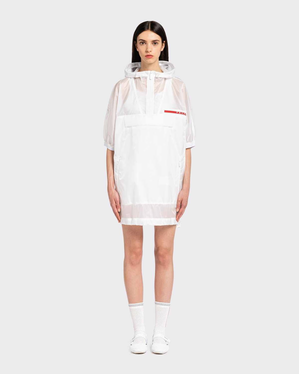 White Ripstop Hooded Raincoat | PRADA