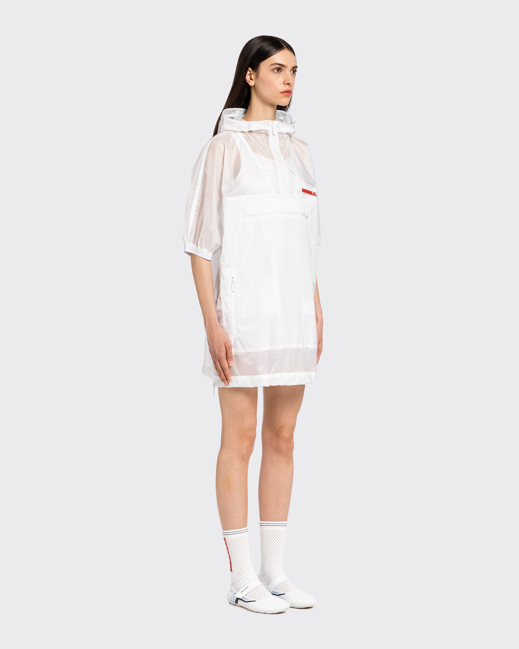 White Ripstop Hooded Raincoat | PRADA
