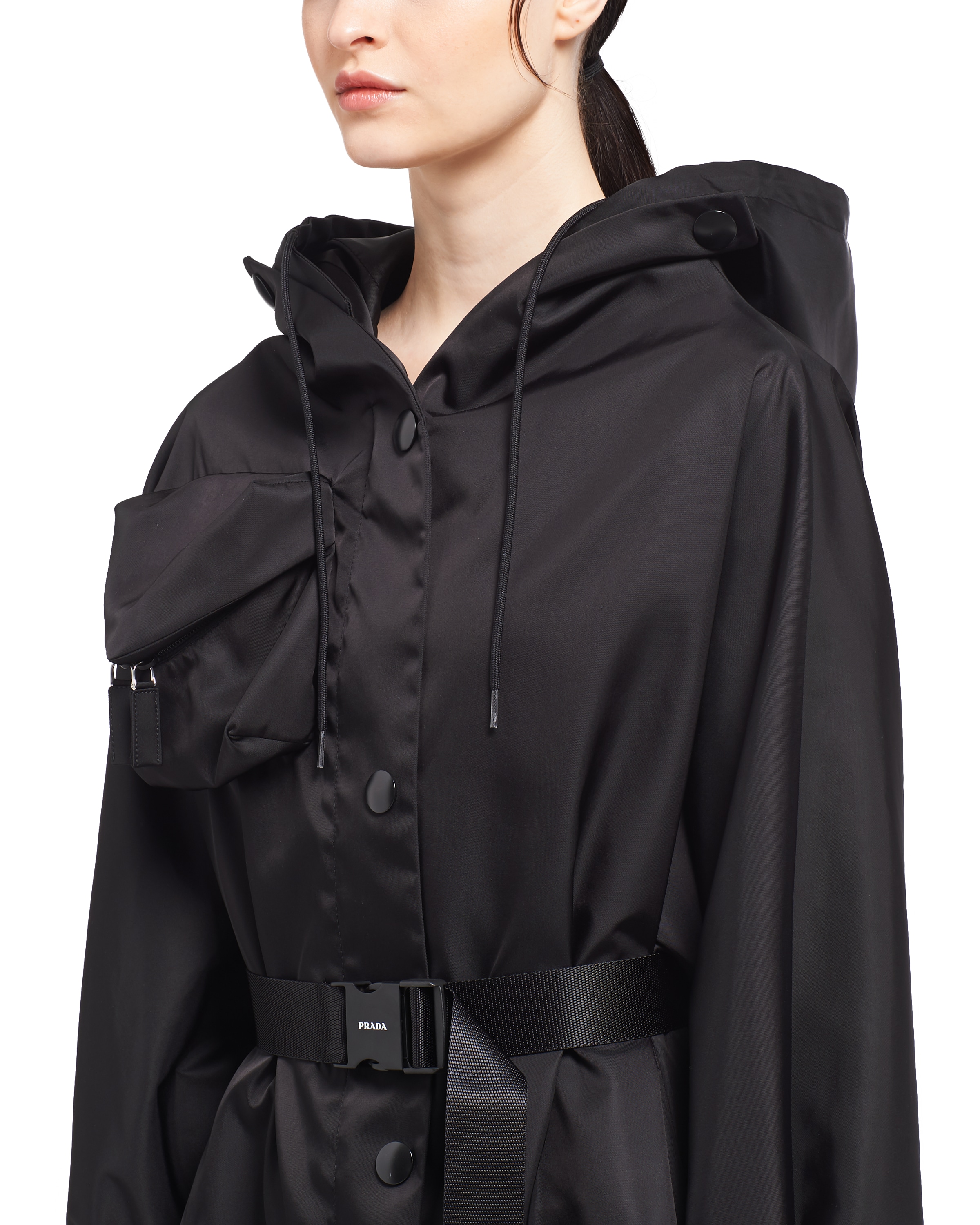 Black Re-Nylon Gabardine hooded raincoat | Prada