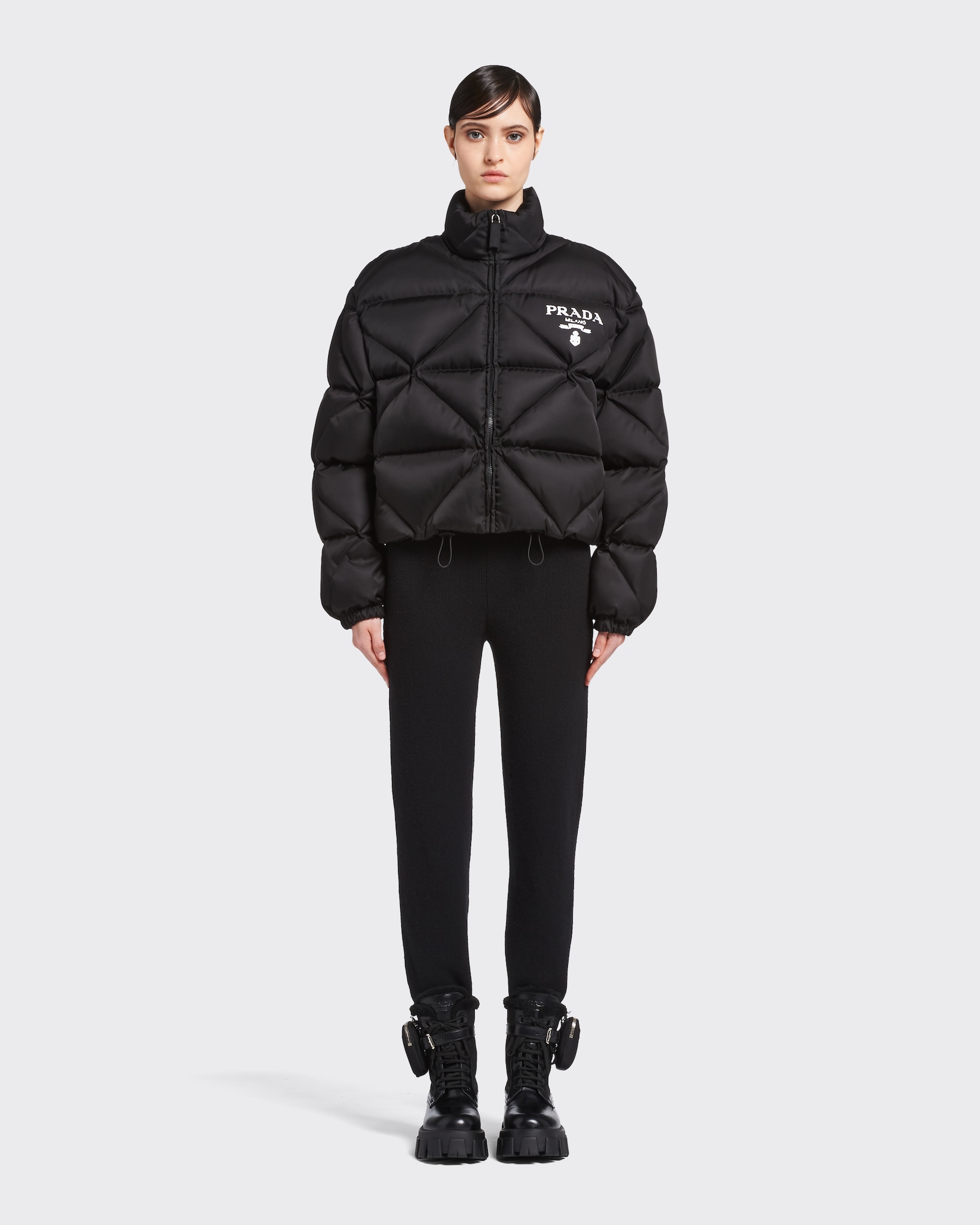 Black Re-nylon Gabardine Cropped Down Jacket | PRADA