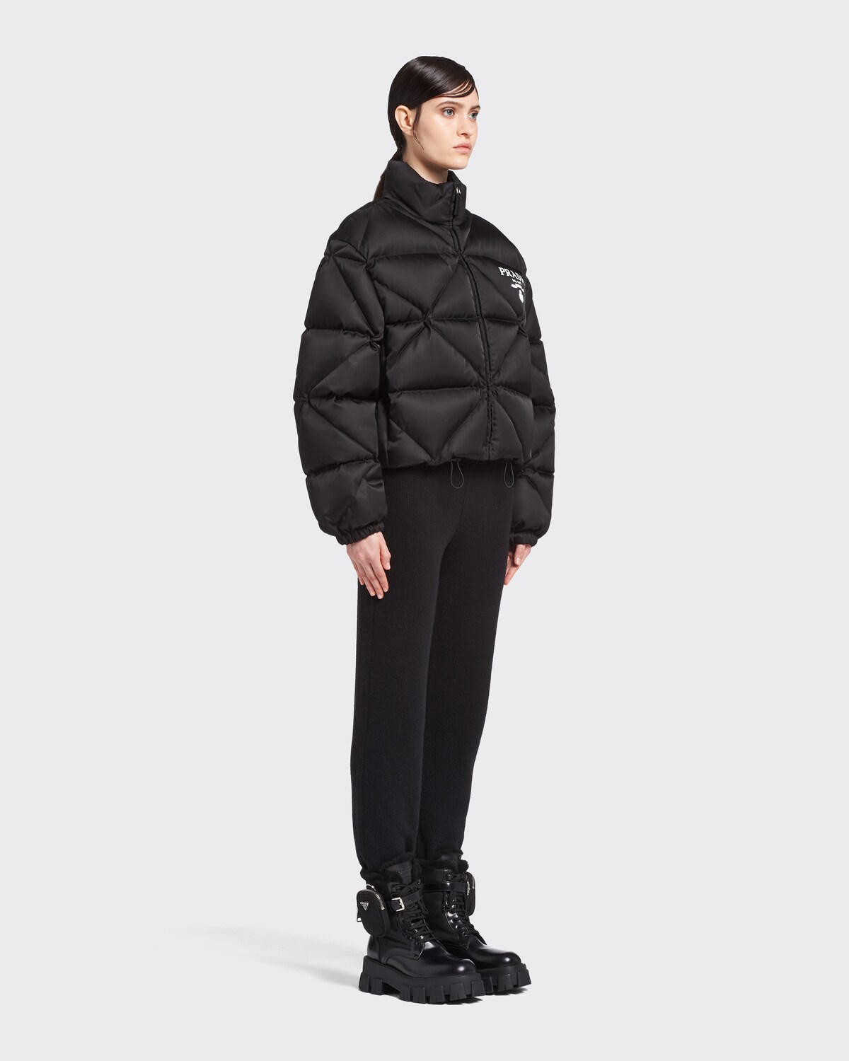 Black Re-nylon Gabardine Cropped Down Jacket | PRADA