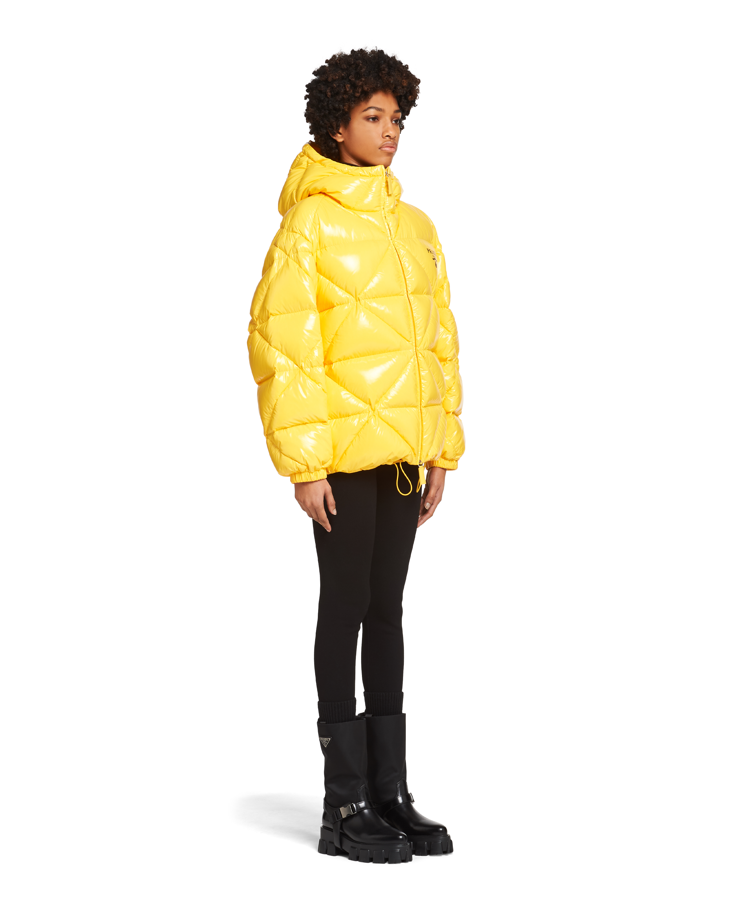 Citron Green Nylon down jacket with hood | Prada