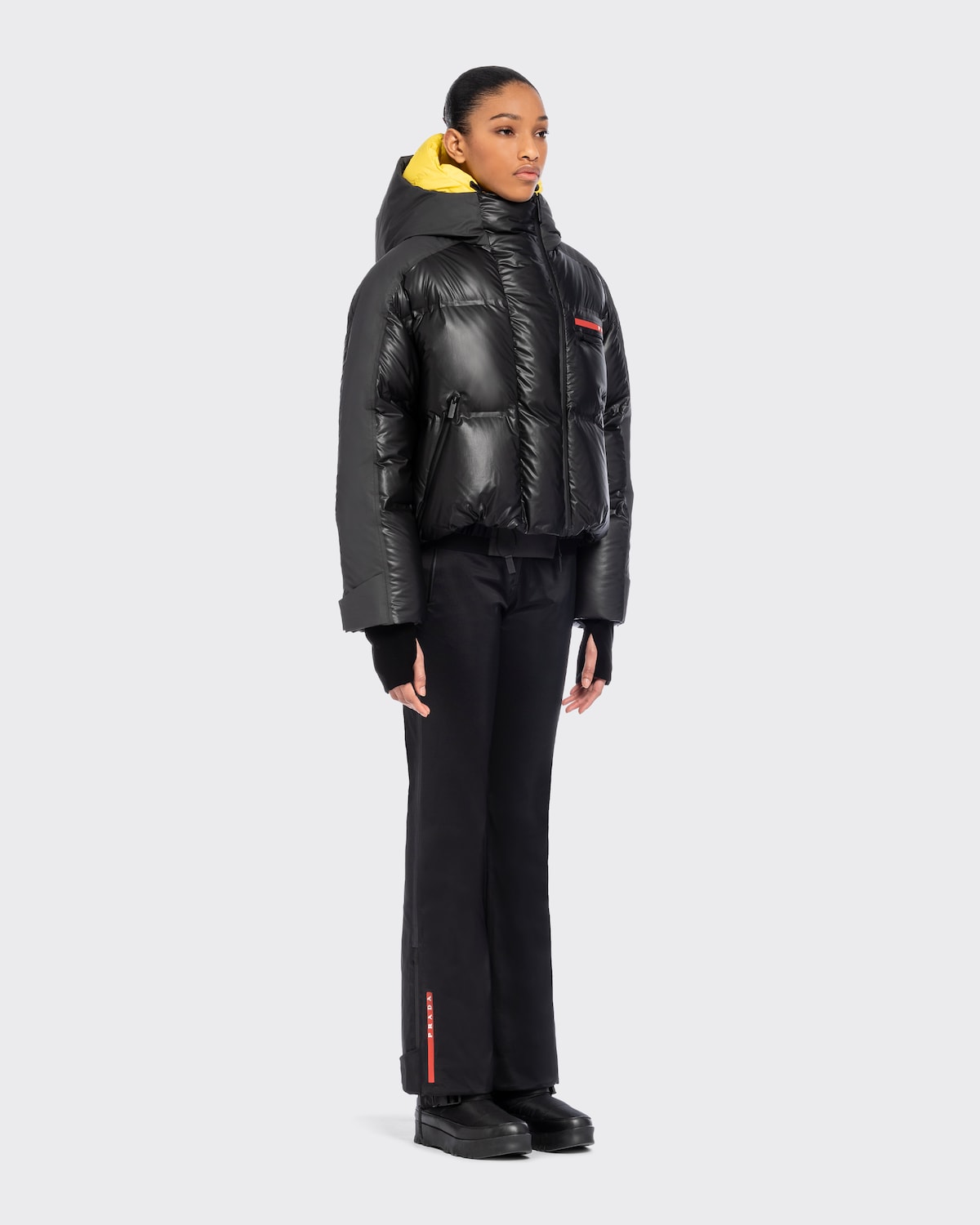 Black/yellow Cropped Light Re-nylon Down Jacket | PRADA