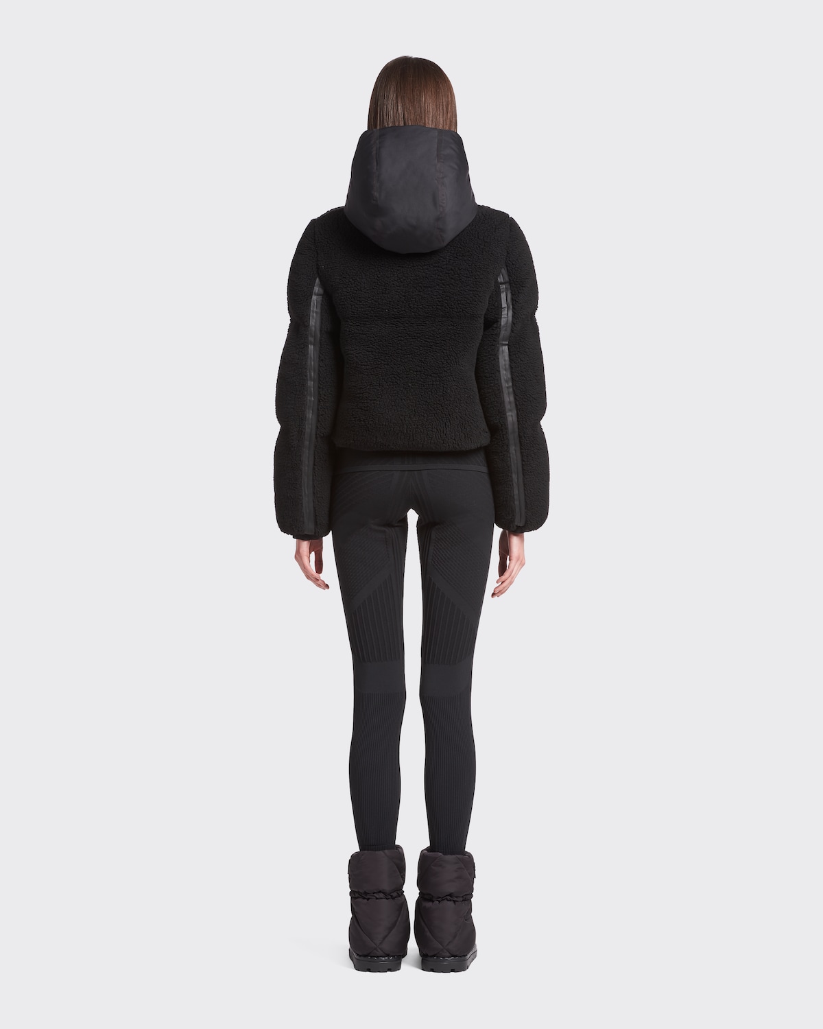 Black Cropped Recycled Fleece Down Jacket | PRADA