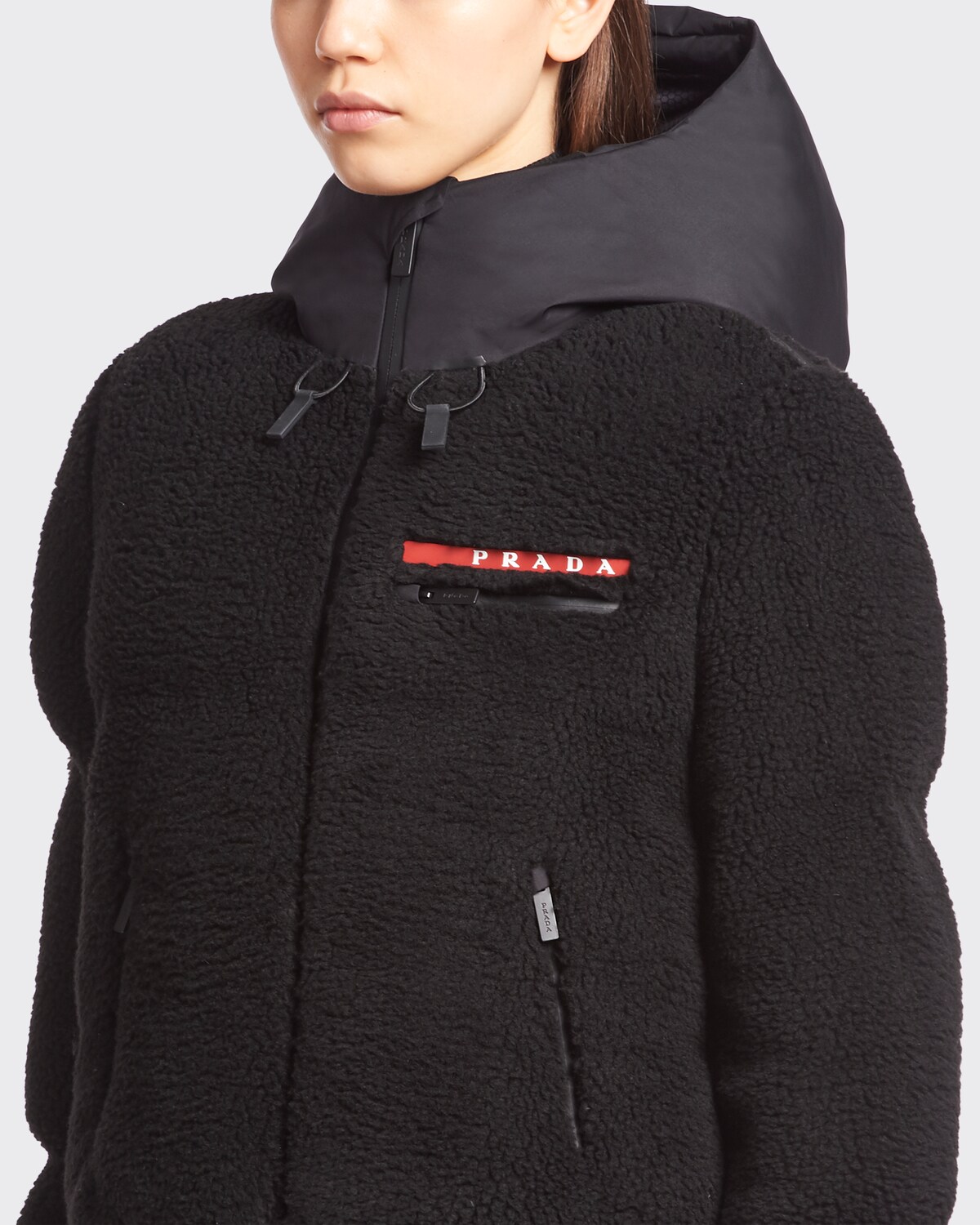 Black Cropped Recycled Fleece Down Jacket | PRADA