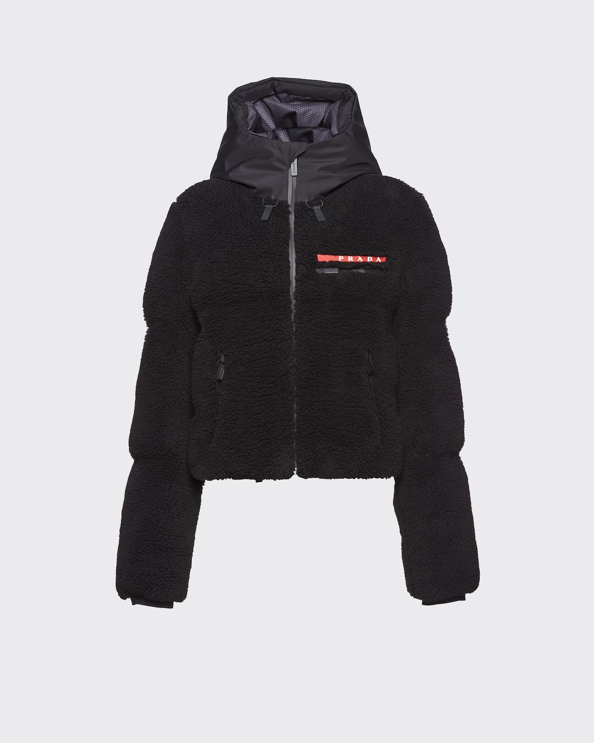 Black Cropped Recycled Fleece Down Jacket | PRADA