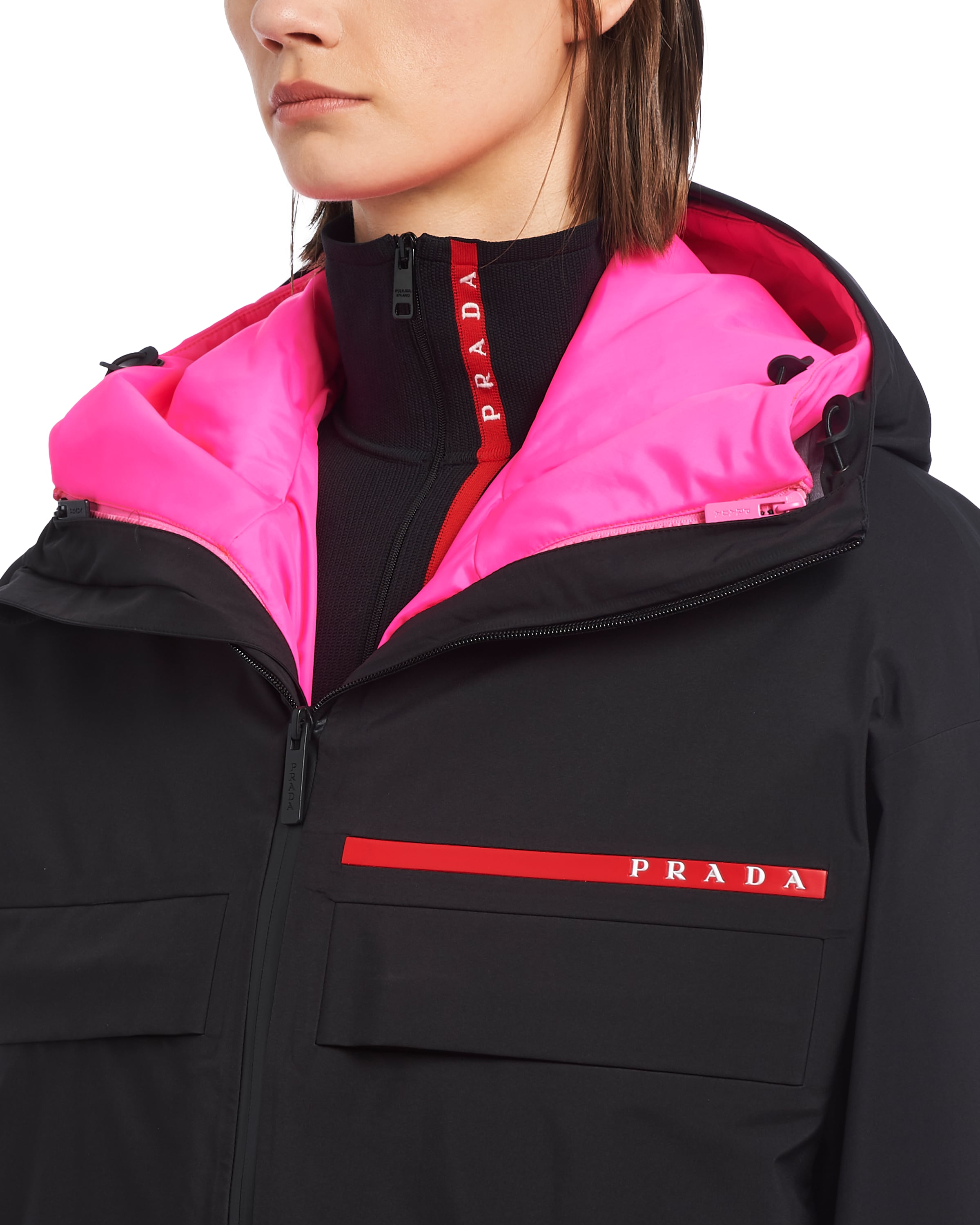 Black/fluo Pink GORE-TEX PRO padded jacket | Prada