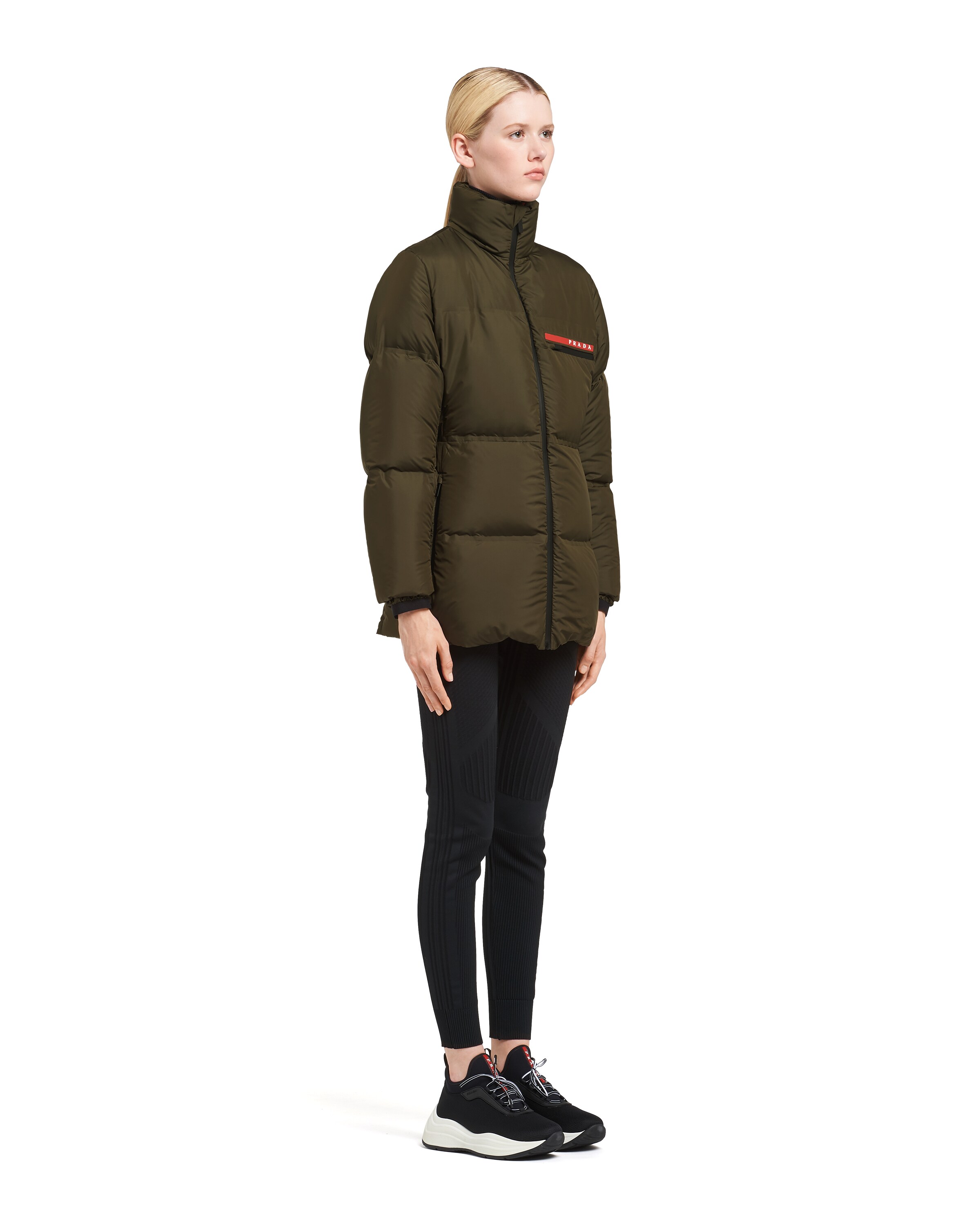 Military Green Technical Nylon puffer jacket | Prada