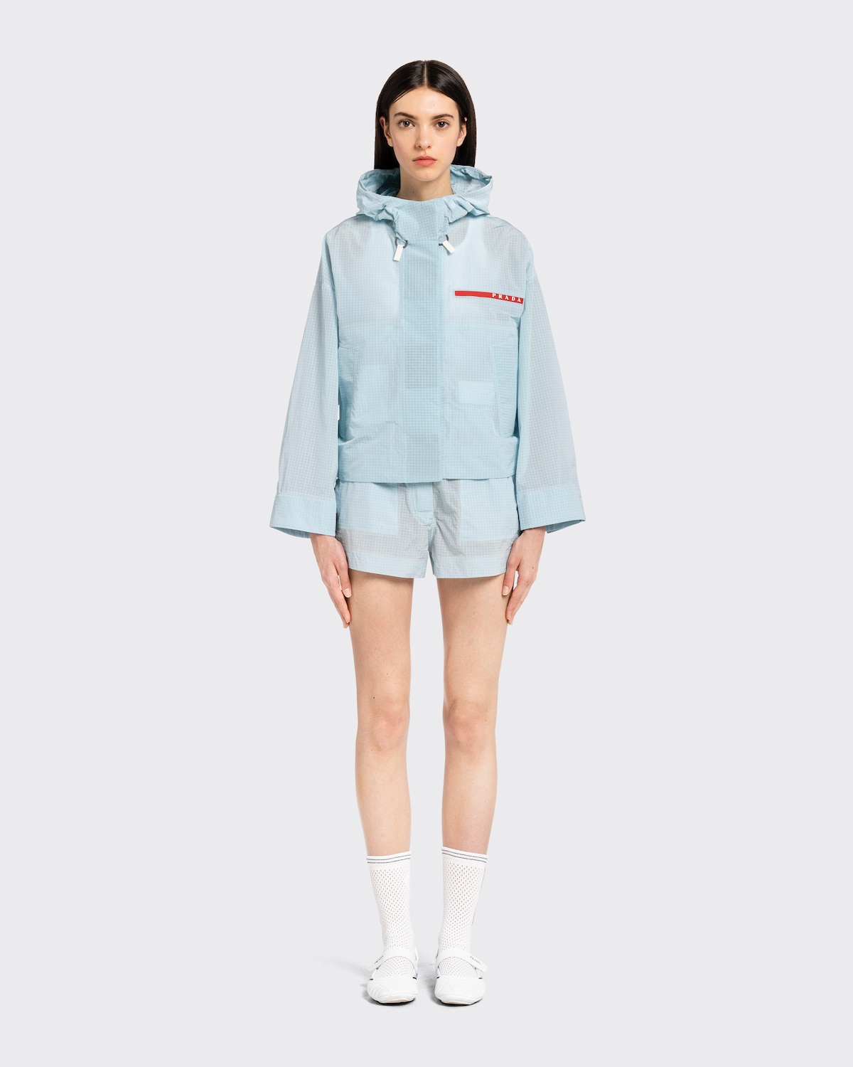 Light Blue Ripstop Hooded Windbreaker | PRADA