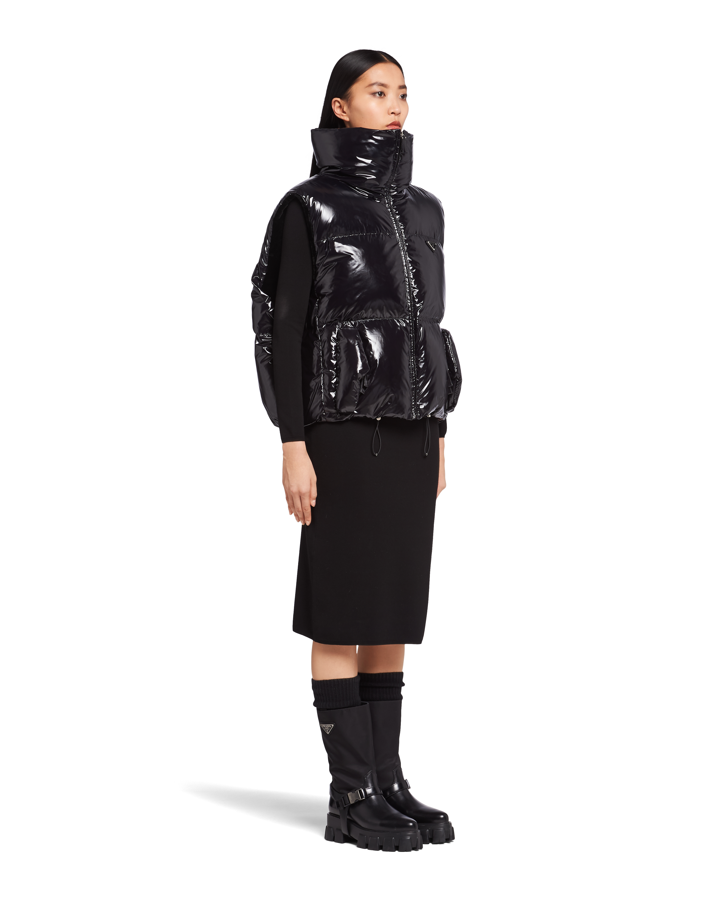 Black Shiny nylon down vest | Prada
