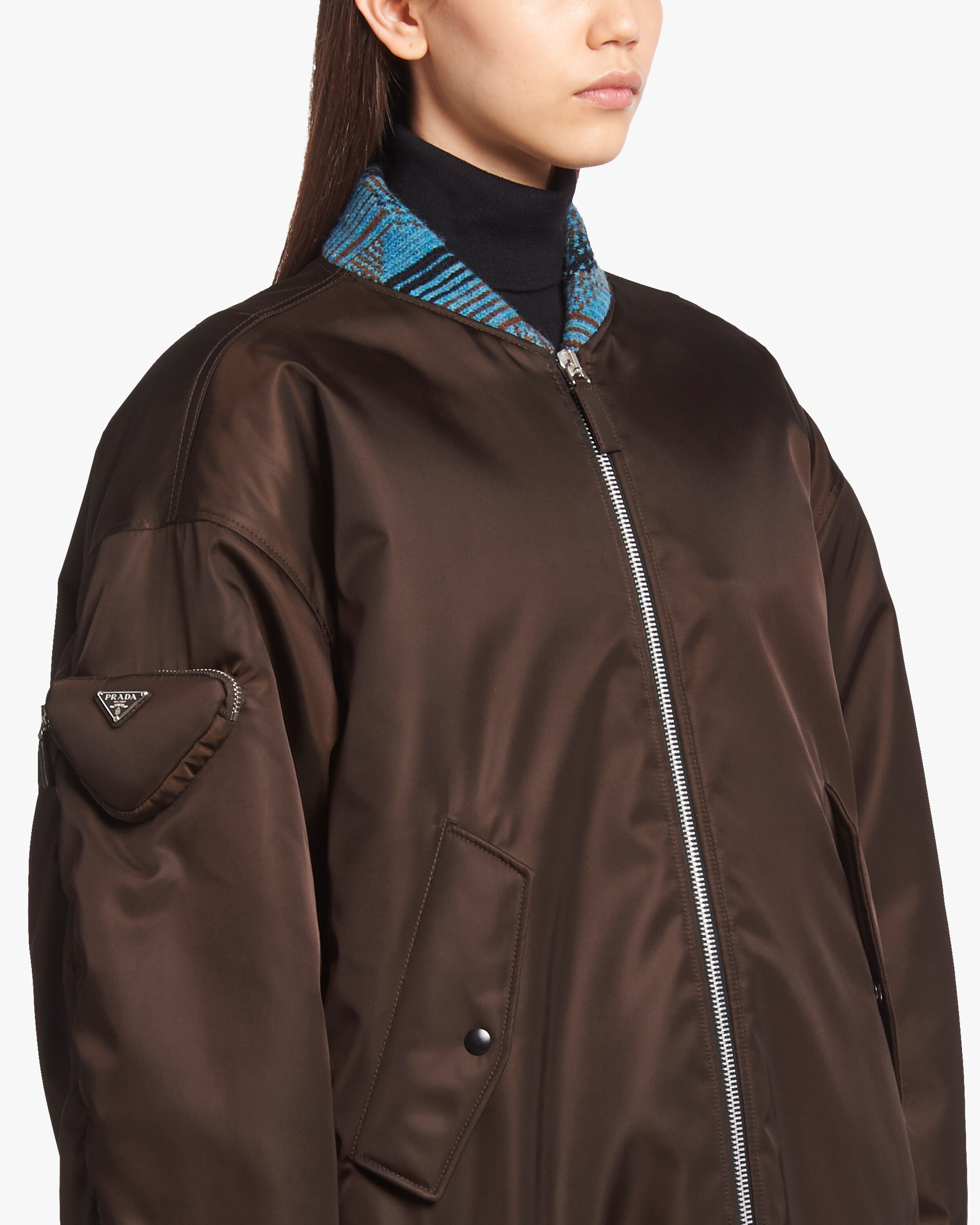 Dark Brown/light Blue Re-Nylon bomber jacket | Prada