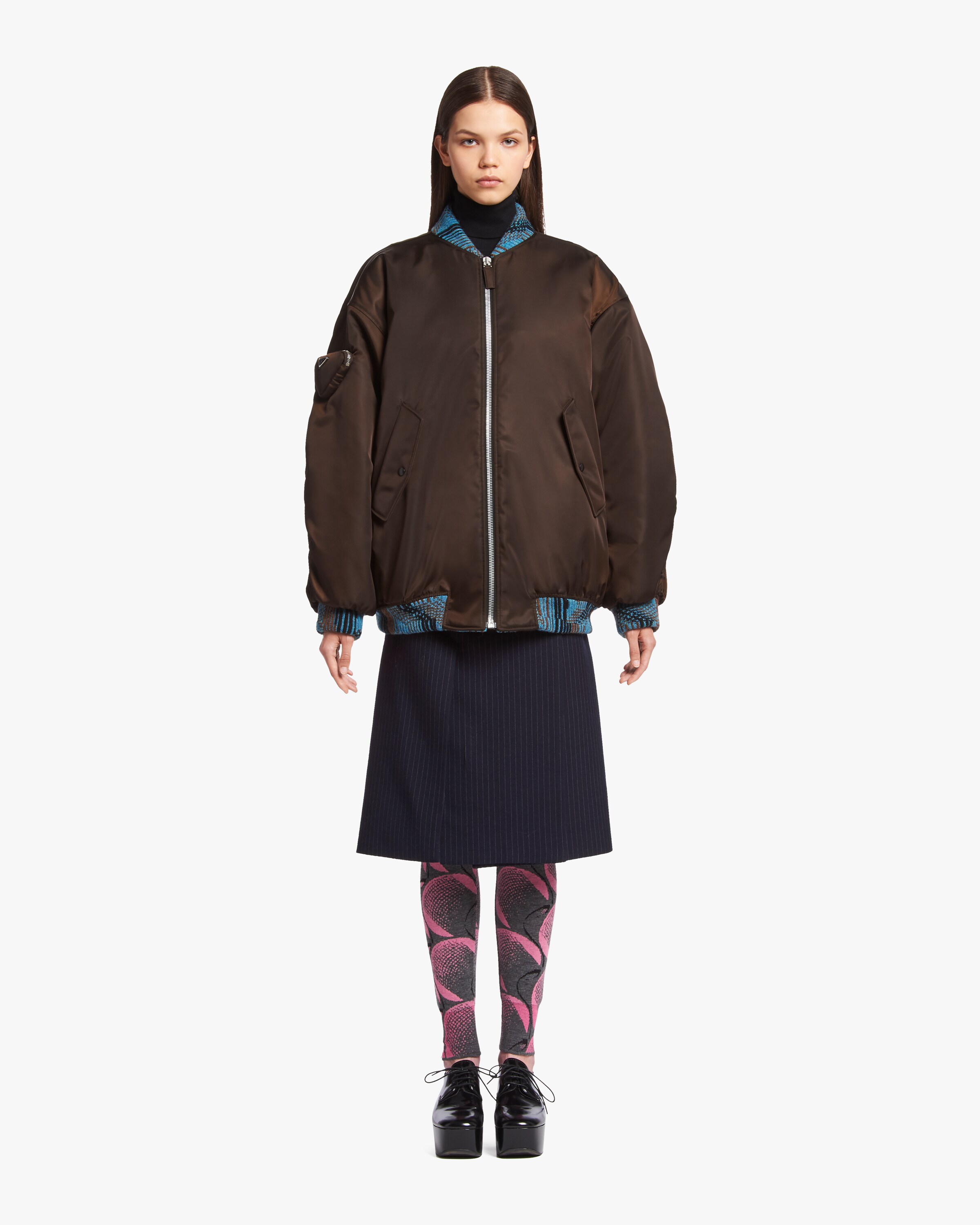 Dark Brown/light Blue Re-Nylon bomber jacket | Prada