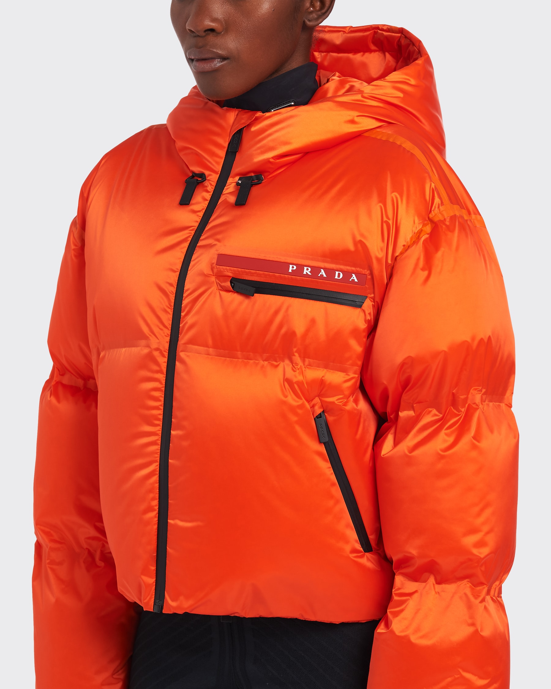 Orange Cropped Technical Re-nylon Down Jacket | PRADA