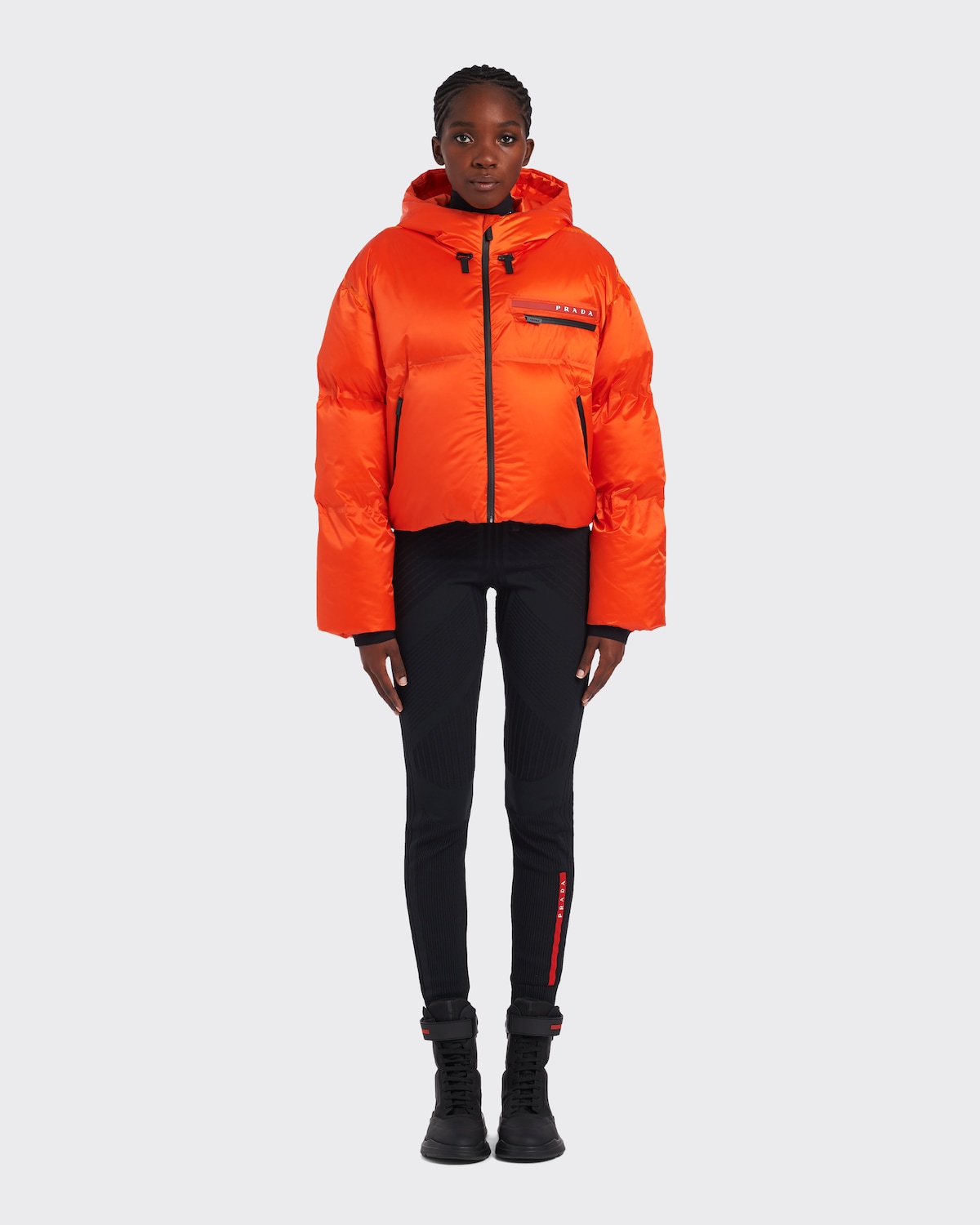Orange Cropped Technical Re-nylon Down Jacket | PRADA