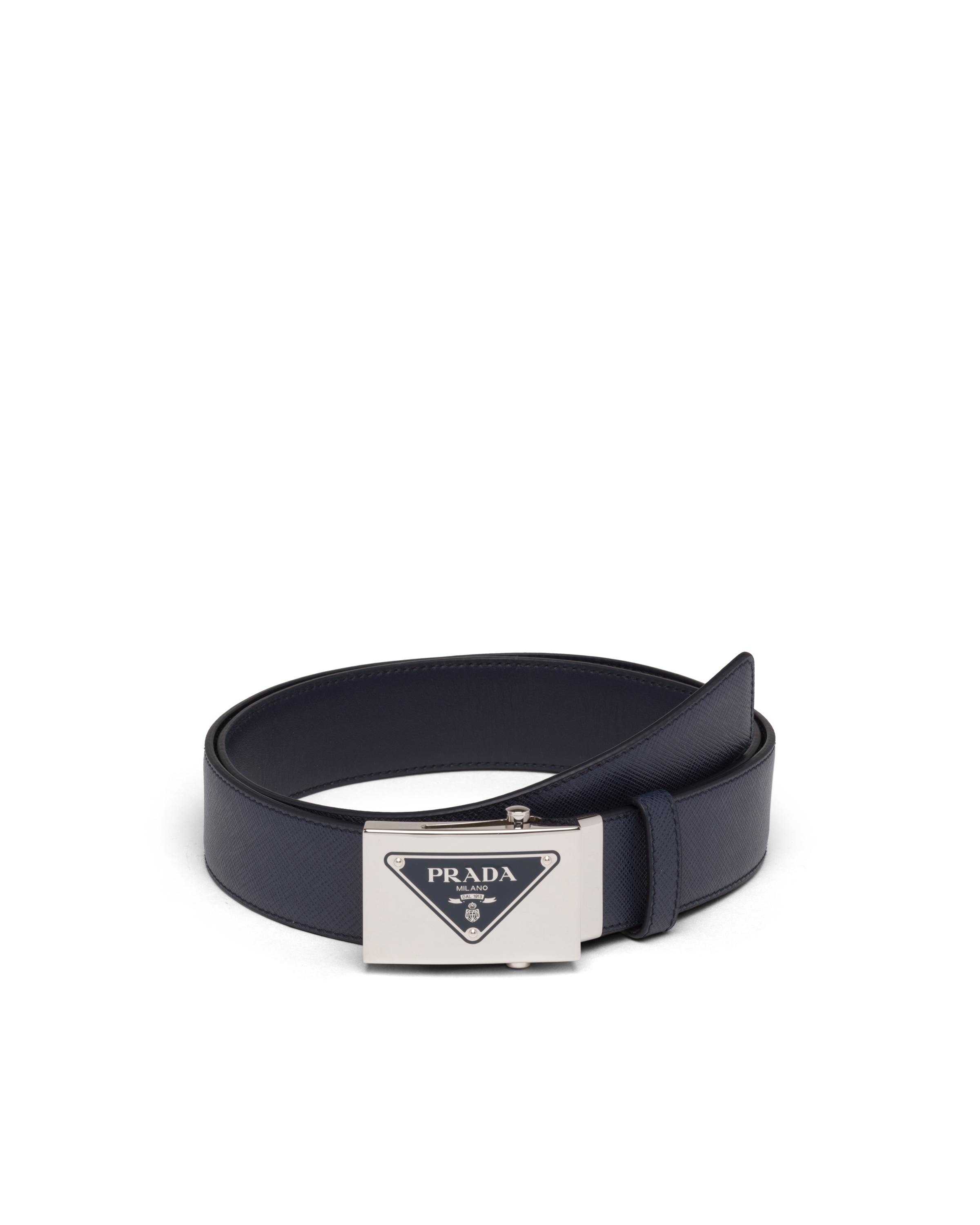 Baltic Blue Saffiano leather belt | Prada