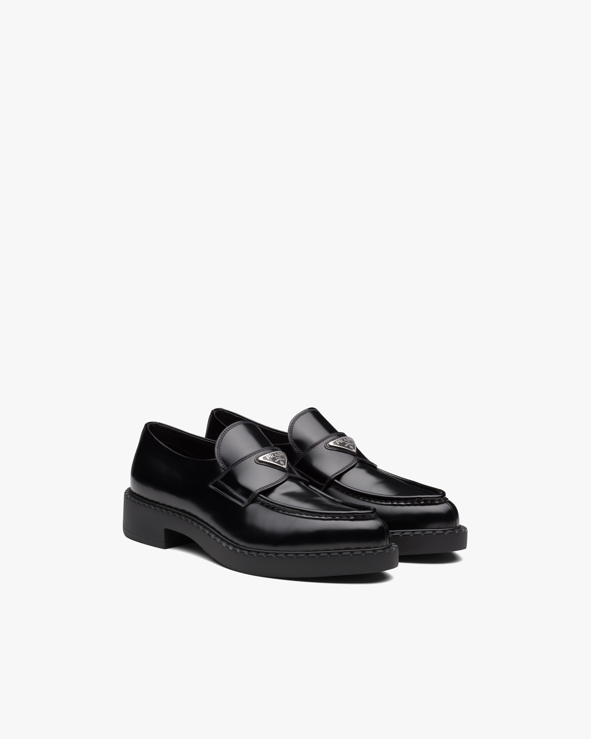 Black Chocolate Sharp brushed leather pointed loafers | Prada