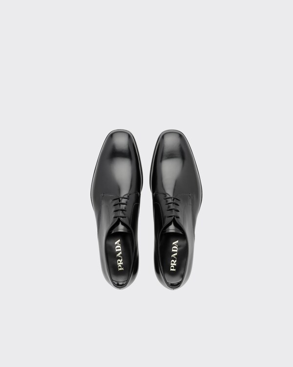 Black Brushed Leather Derby Shoes | PRADA