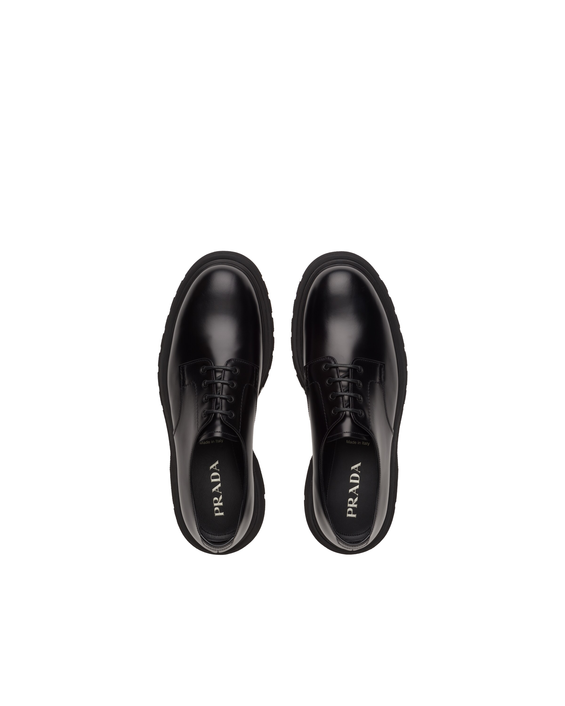 Black Brushed Leather Derby Shoes | Prada