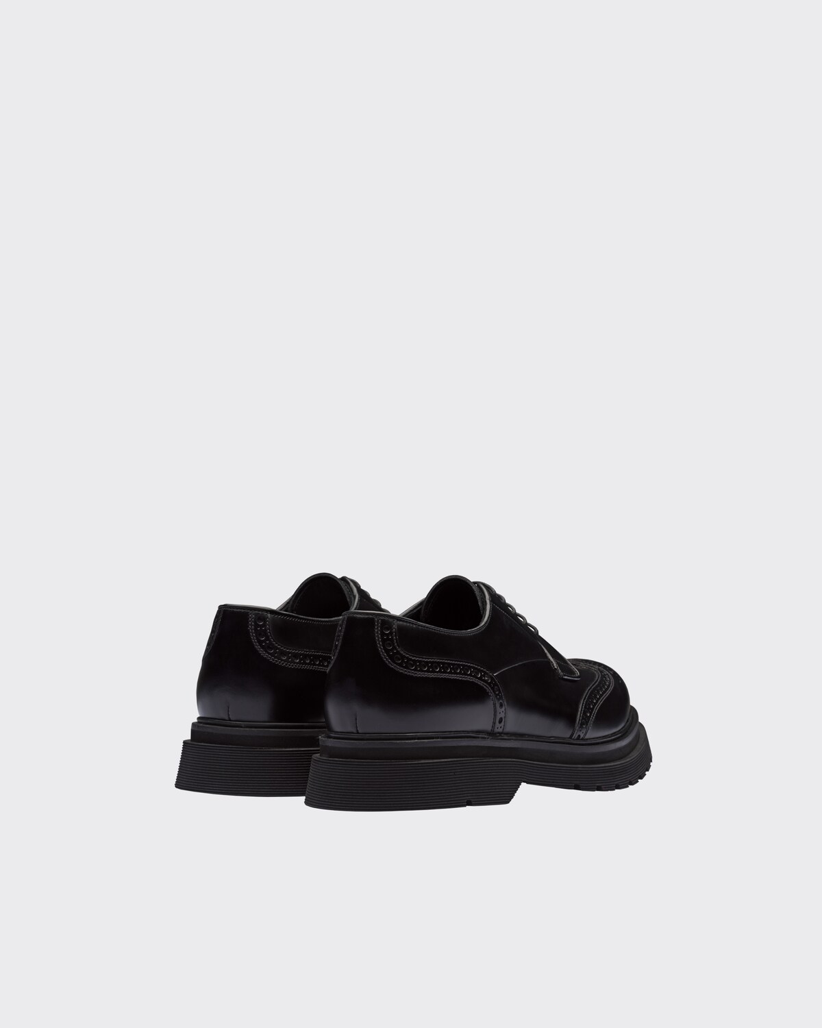 Black Brushed Leather Derby Brogue Shoes | PRADA