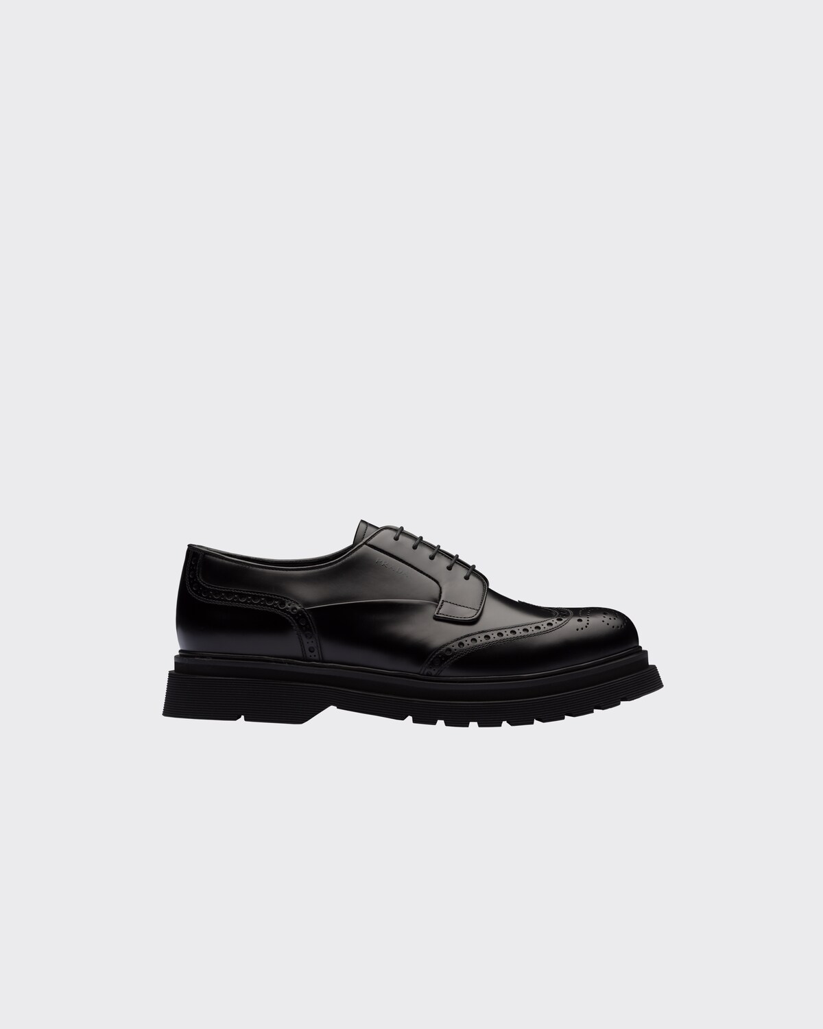 Black Brushed Leather Derby Brogue Shoes | PRADA