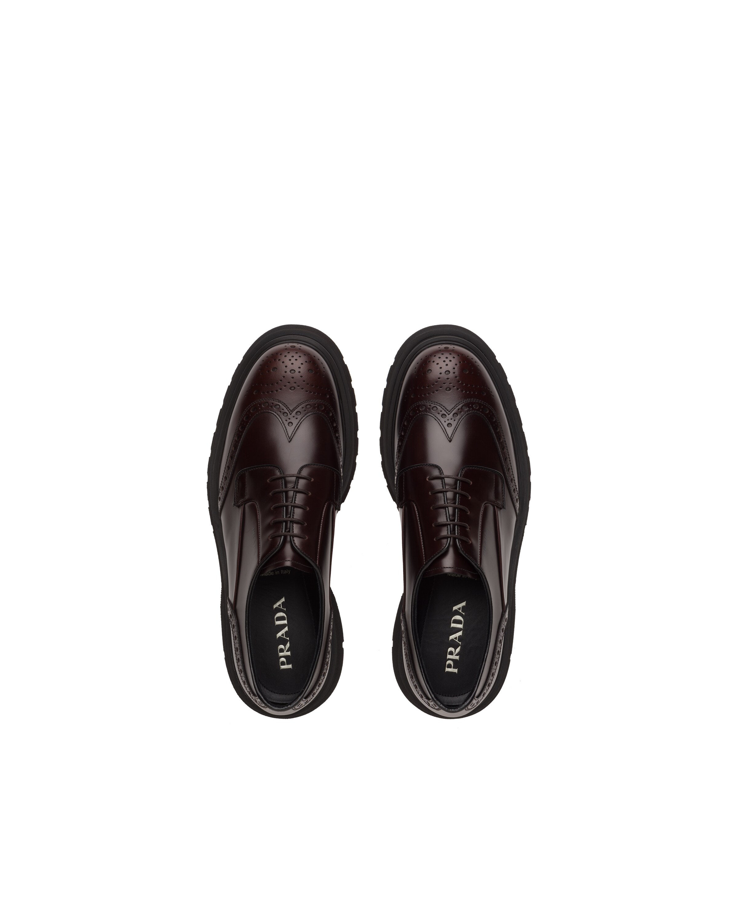Dark Brown Brushed Leather Derby Shoes | Prada
