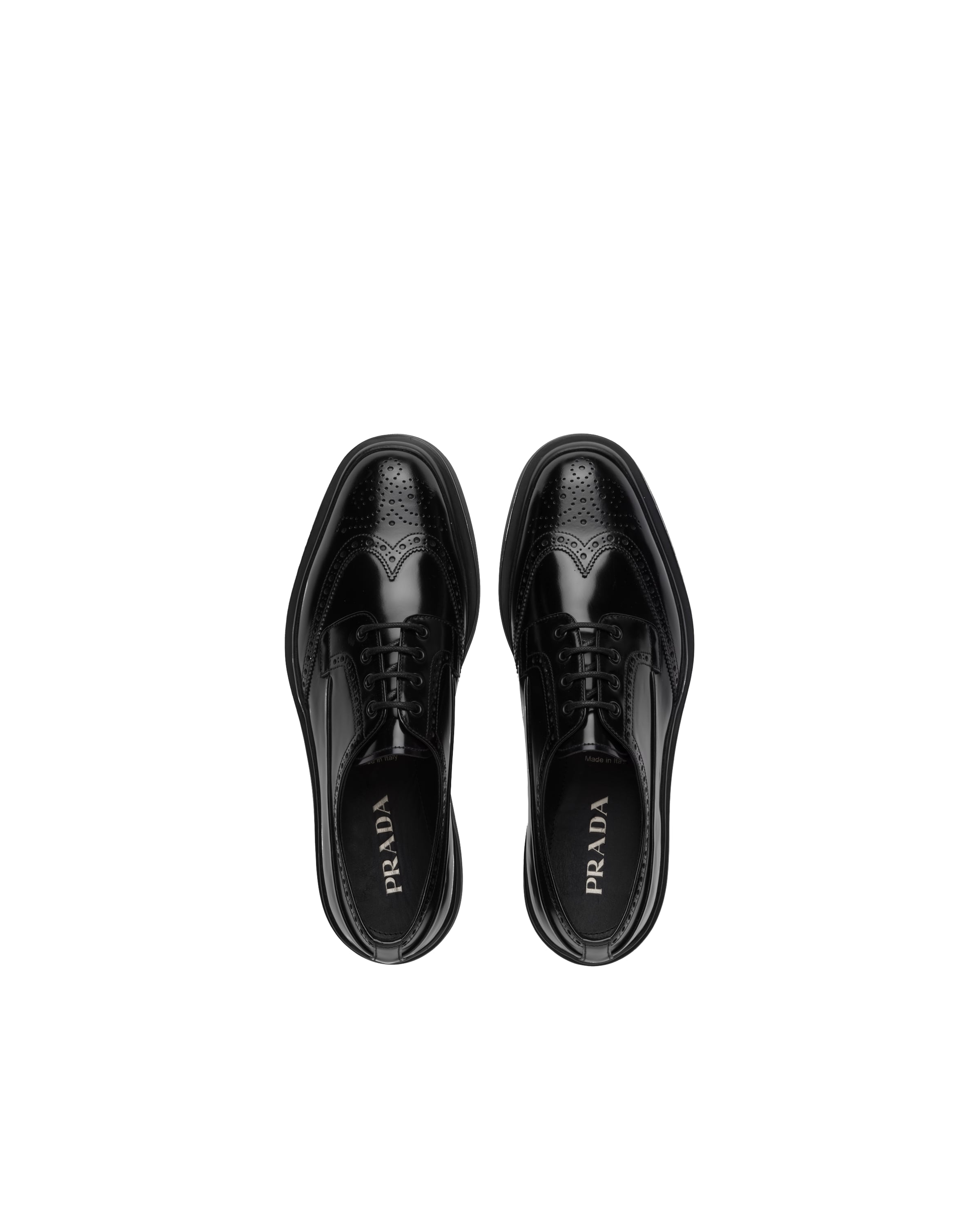 Black Brushed Leather Derby Shoes | Prada