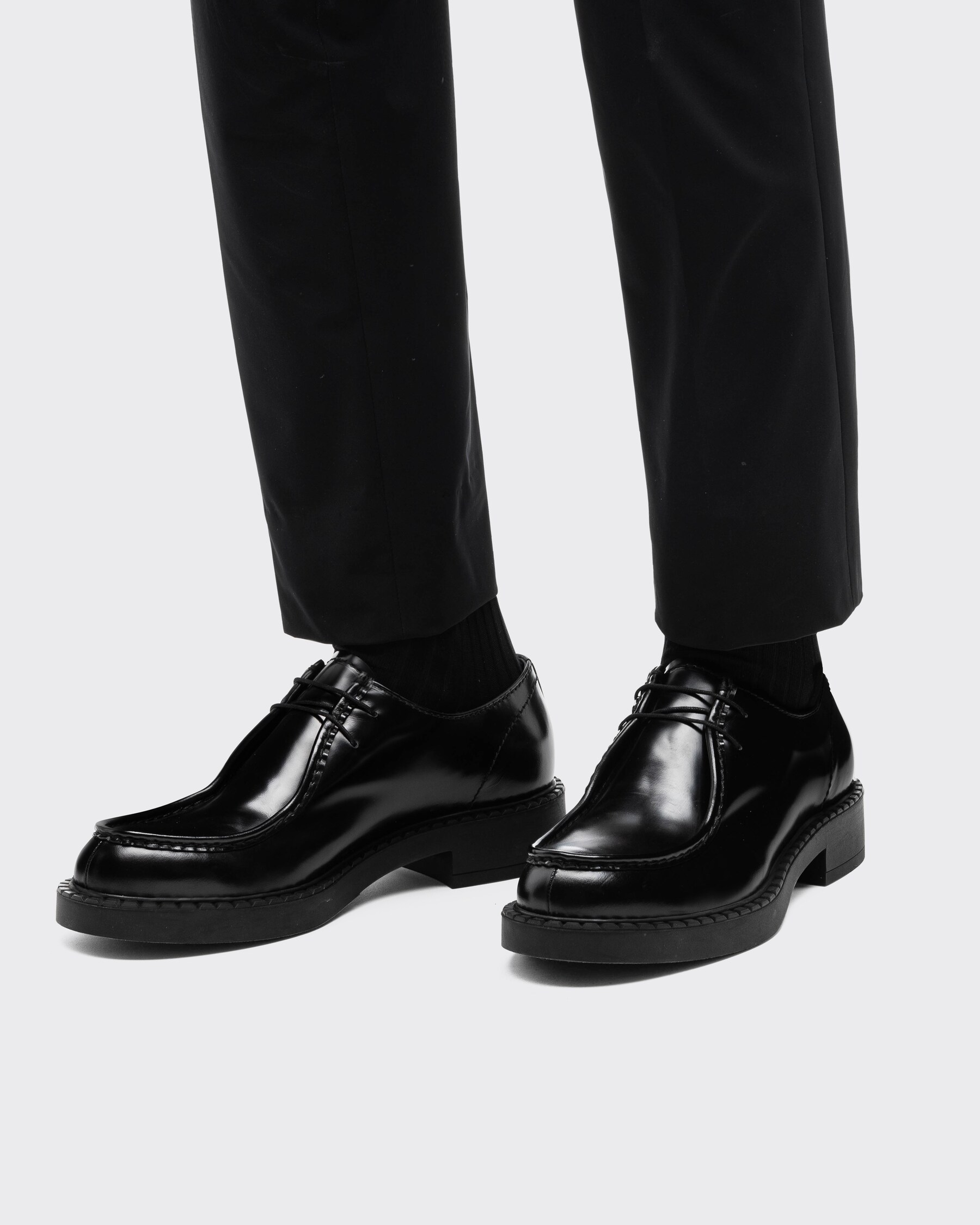 Black Brushed Leather Lace-up Shoes | PRADA
