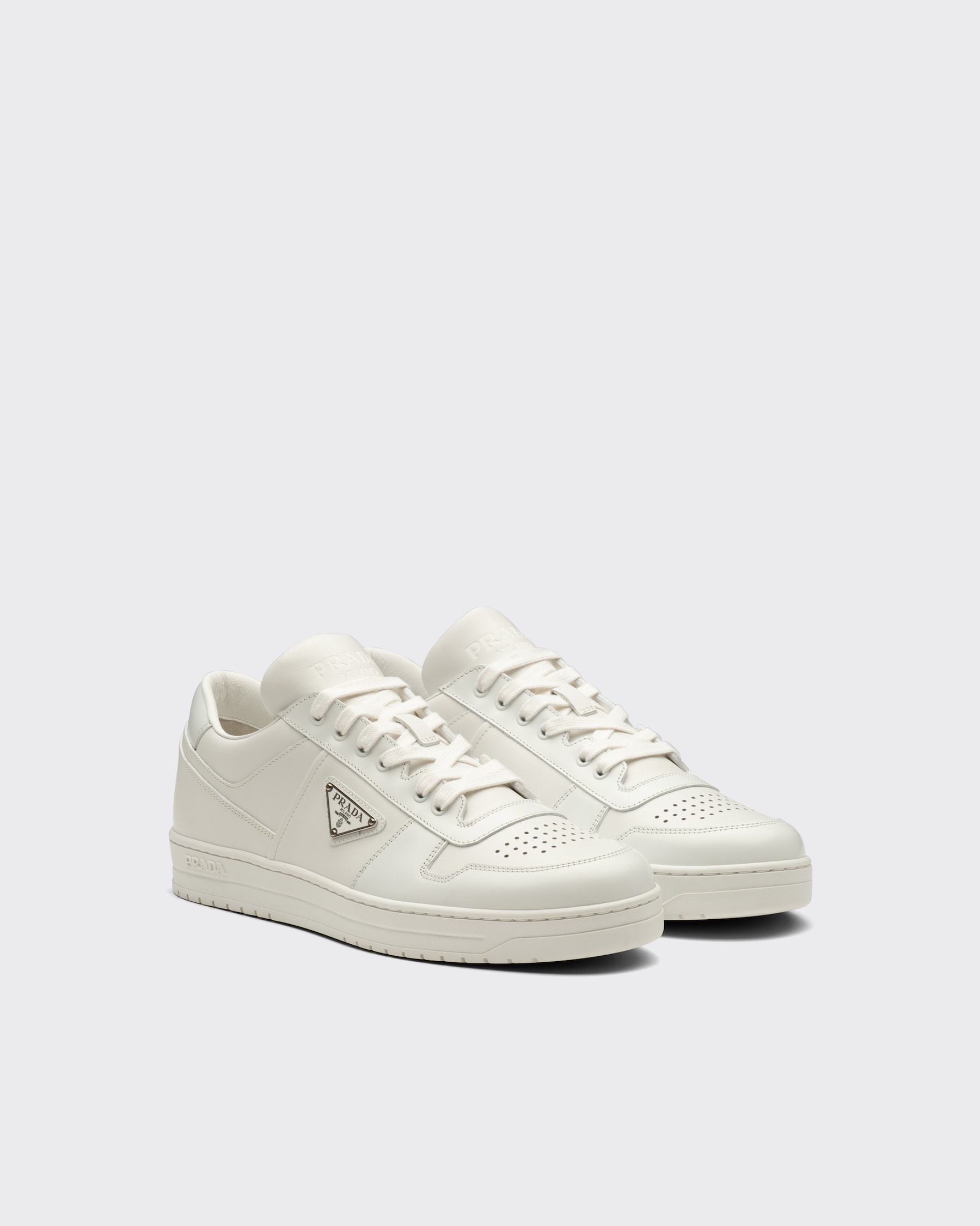 White Downtown Leather Sneakers | PRADA
