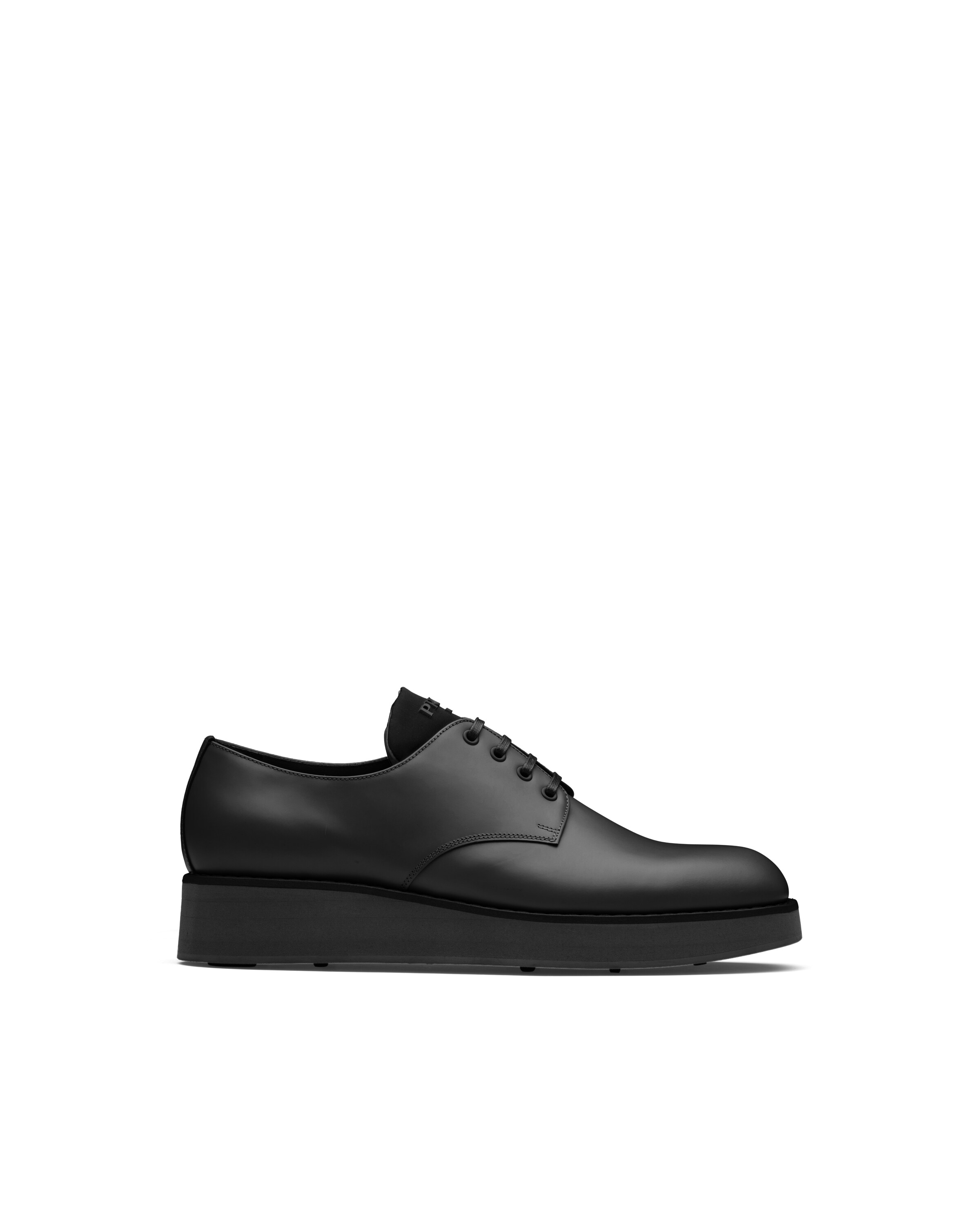 Black Brushed leather Derby shoes | Prada