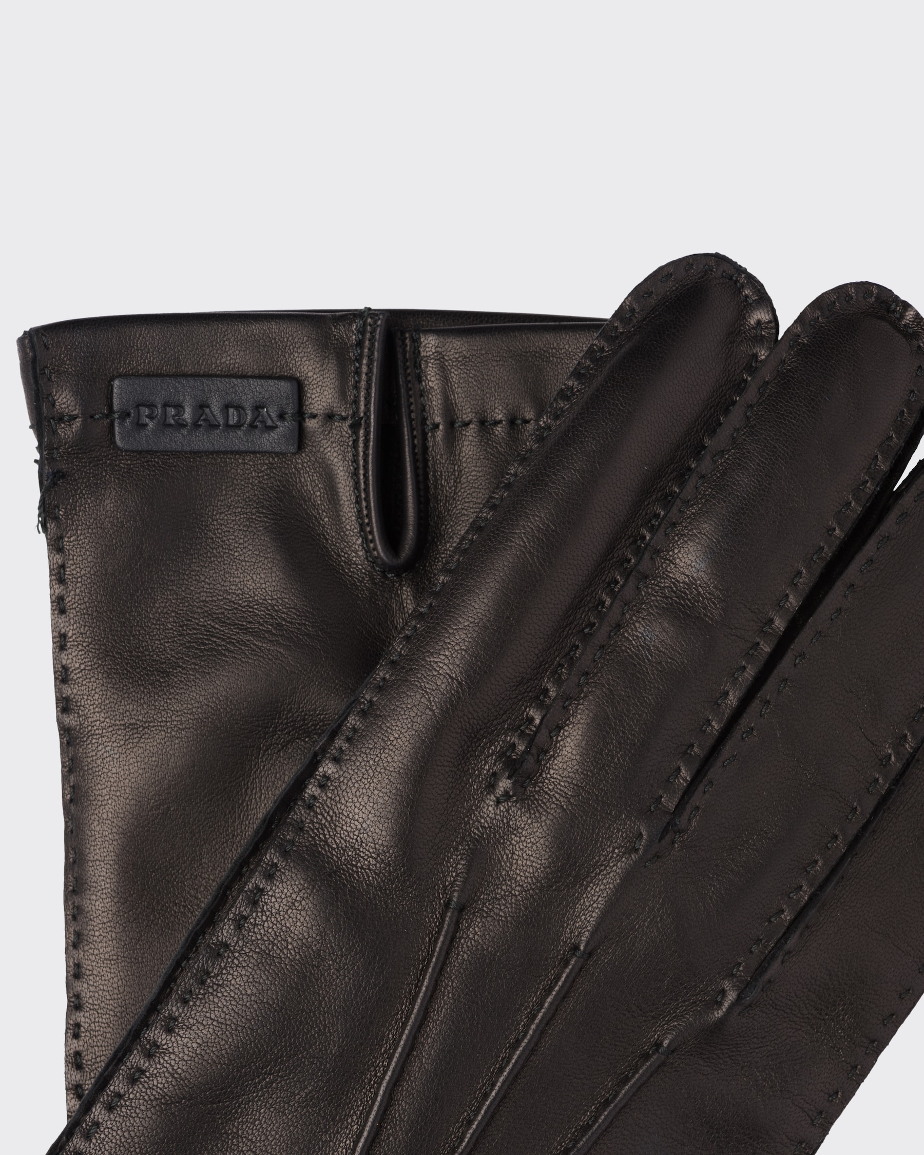 Black Leather And Cashmere Gloves | PRADA