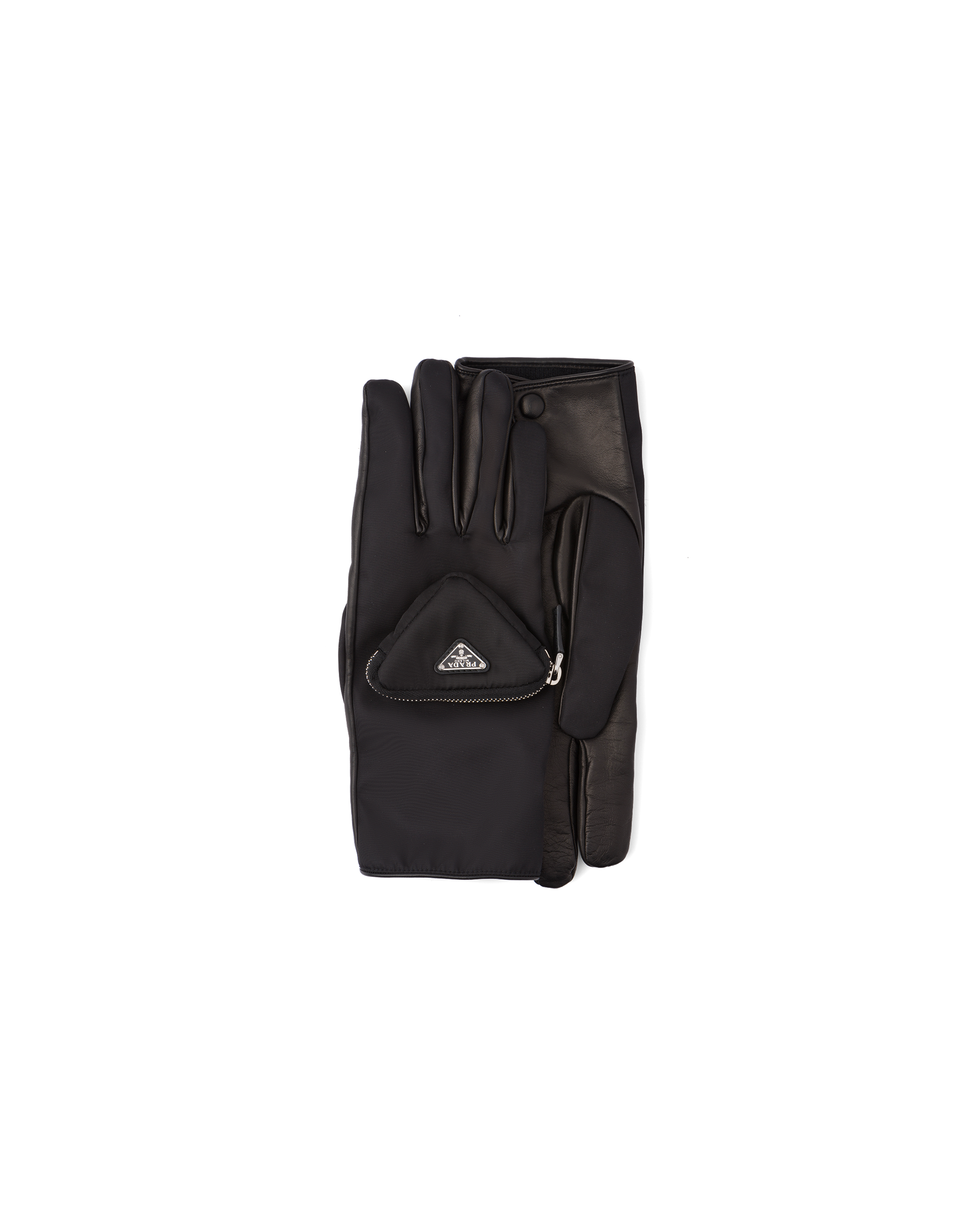 Black Re-Nylon and Napa leather gloves | Prada