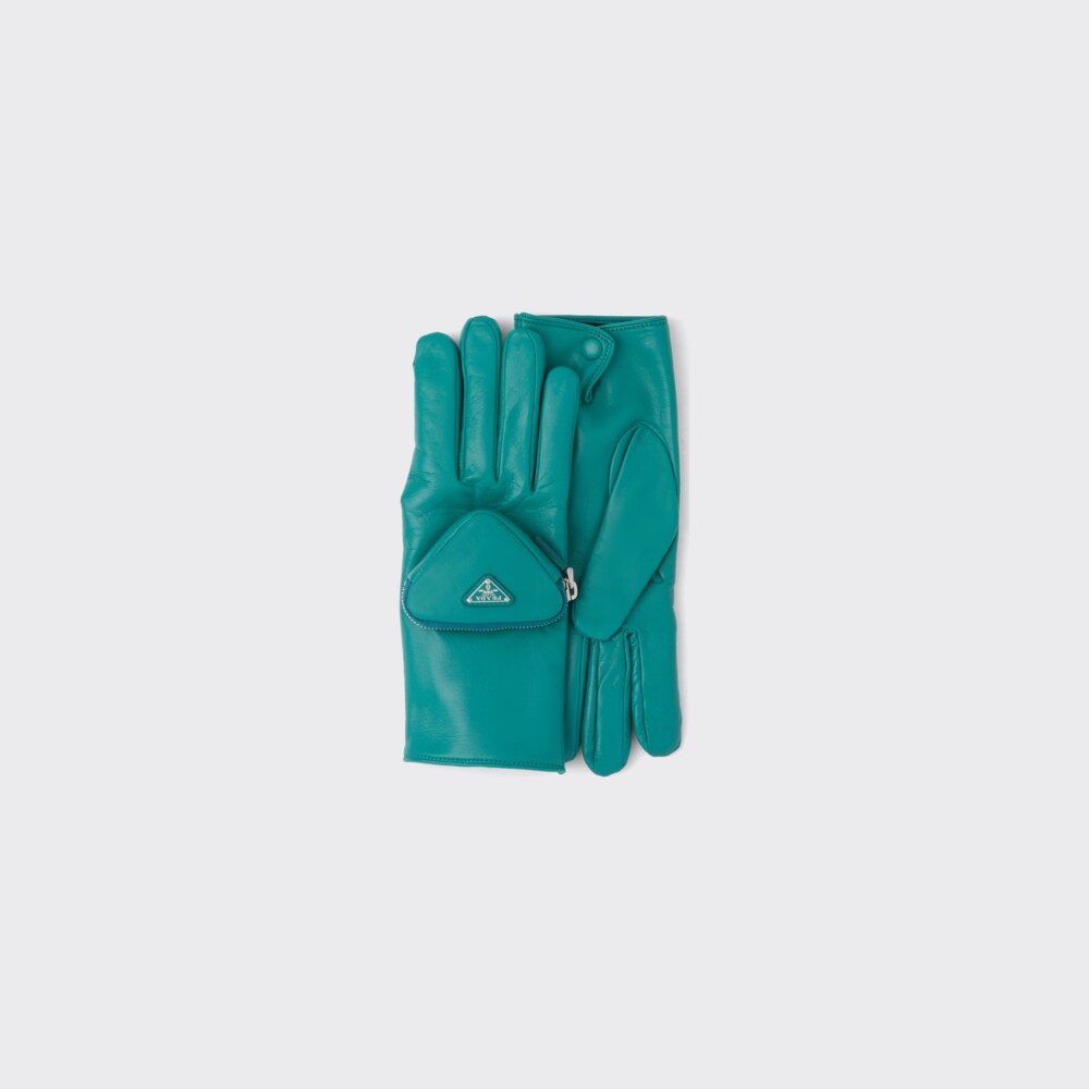 Peacock Blue Napa leather gloves | Prada