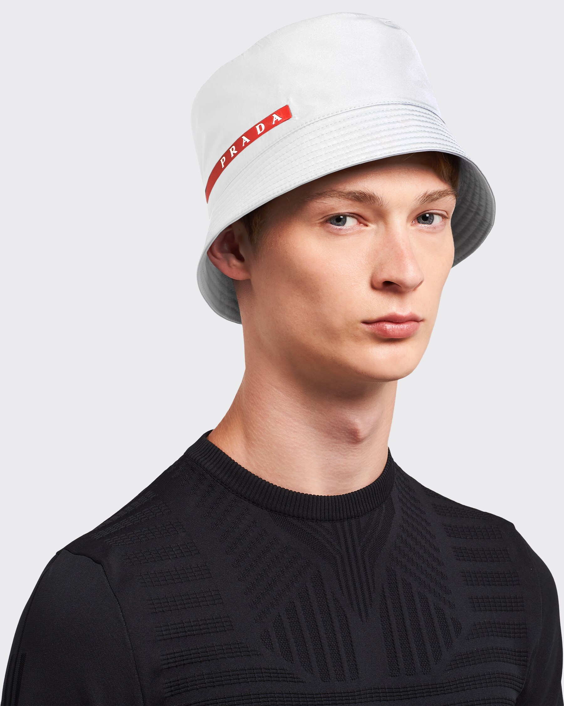 Chalk White Technical Fabric Bucket Hat | PRADA