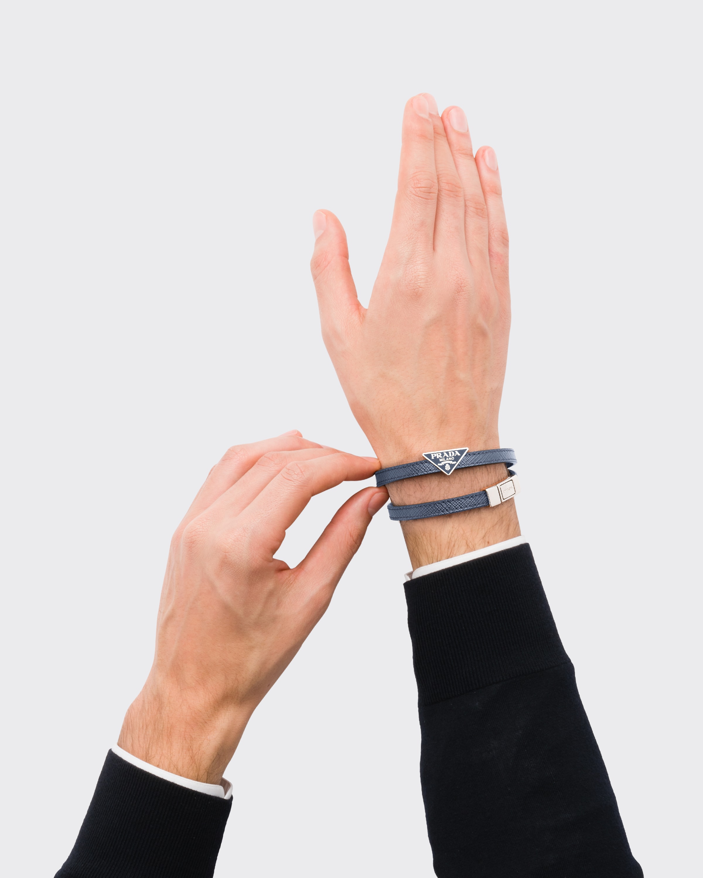 Baltic Blue Saffiano Leather Bracelet | PRADA