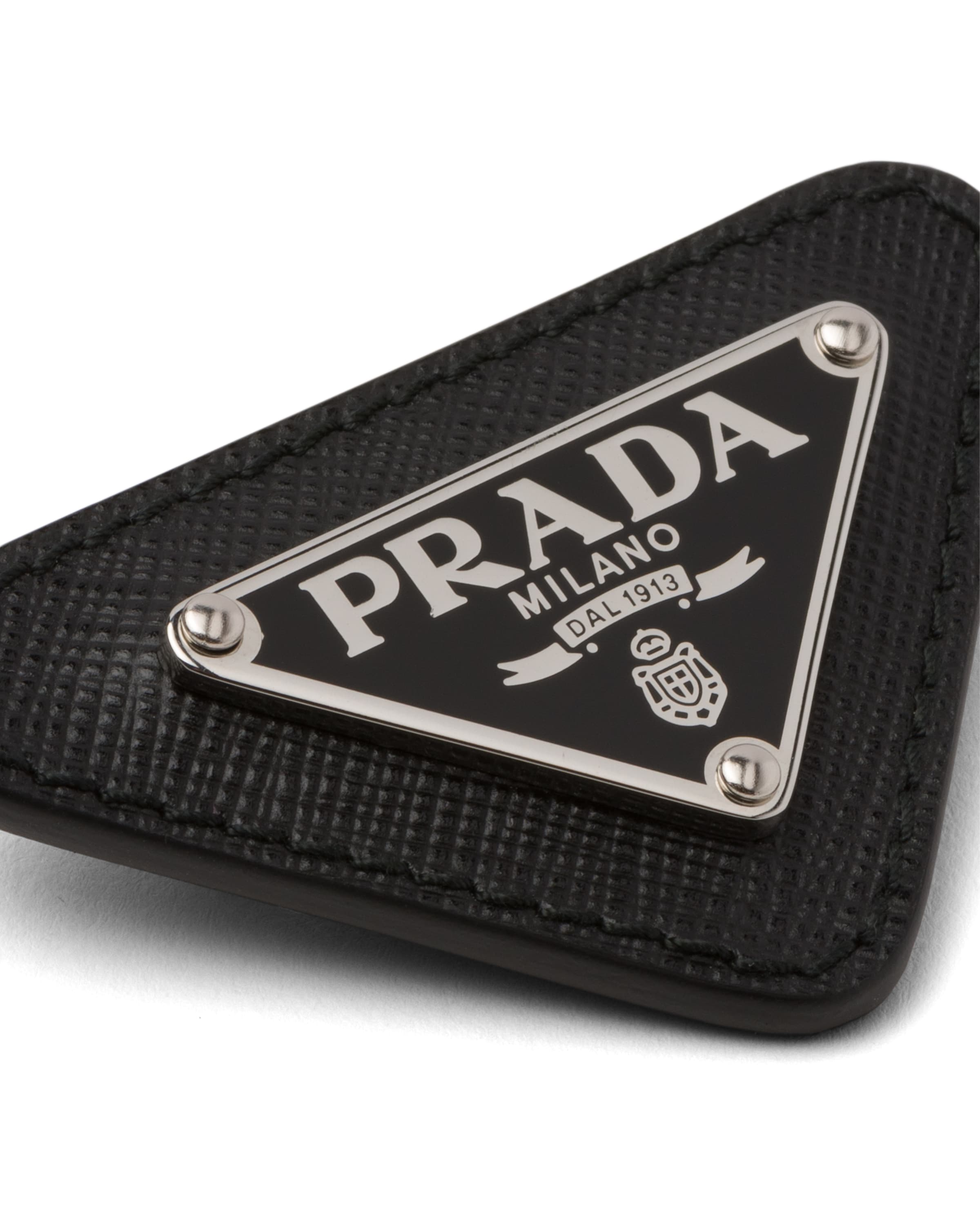 Enameled triangle pin with Saffiano trim | Prada