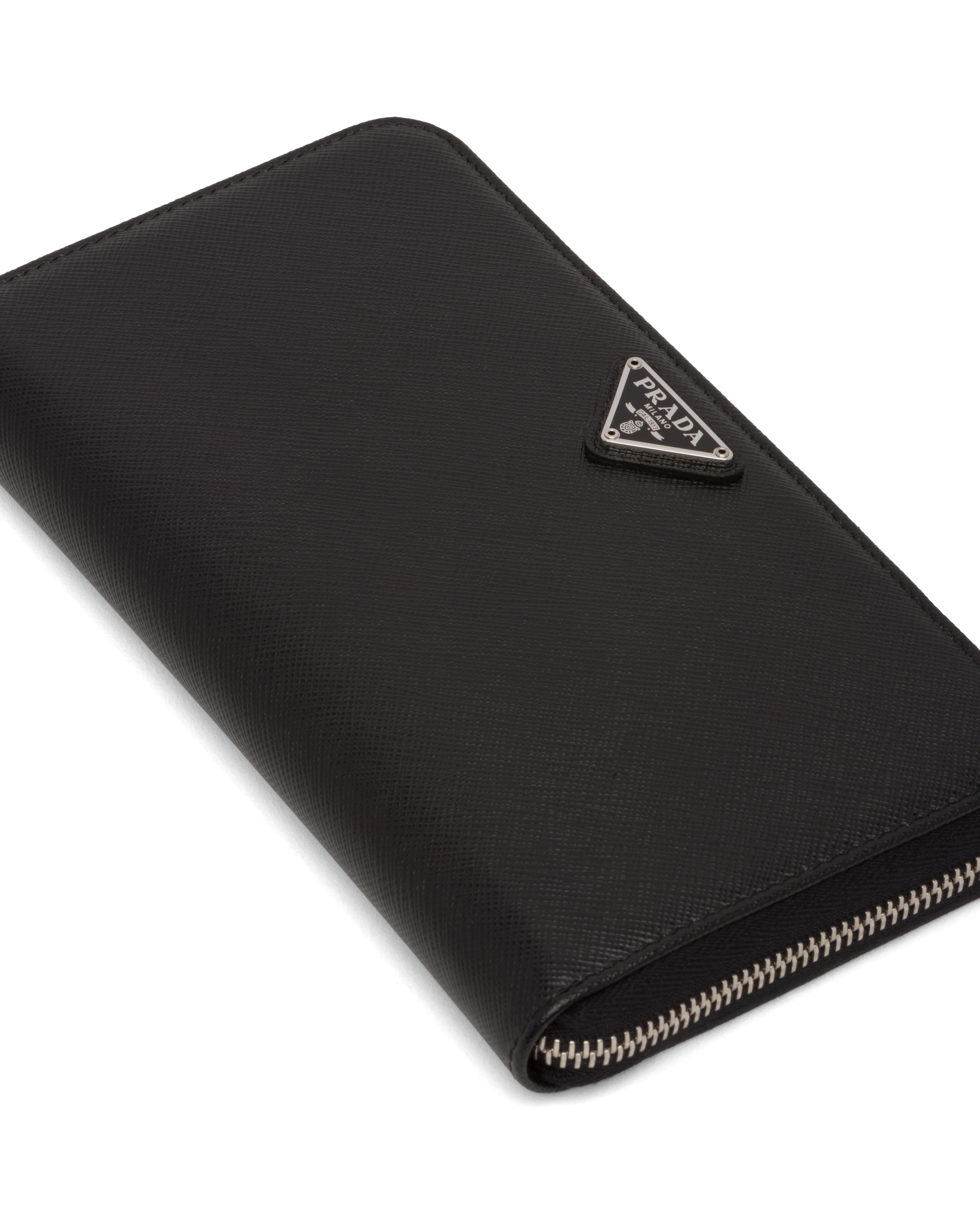 Black Saffiano Leather Zip Around Wallet | Prada