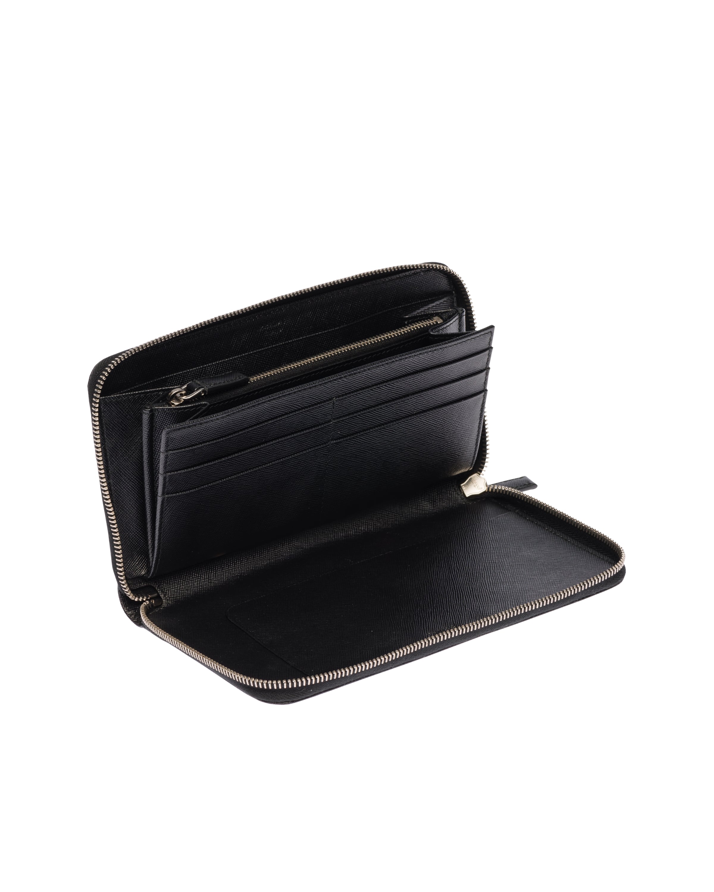 Black Saffiano leather zip around wallet | Prada
