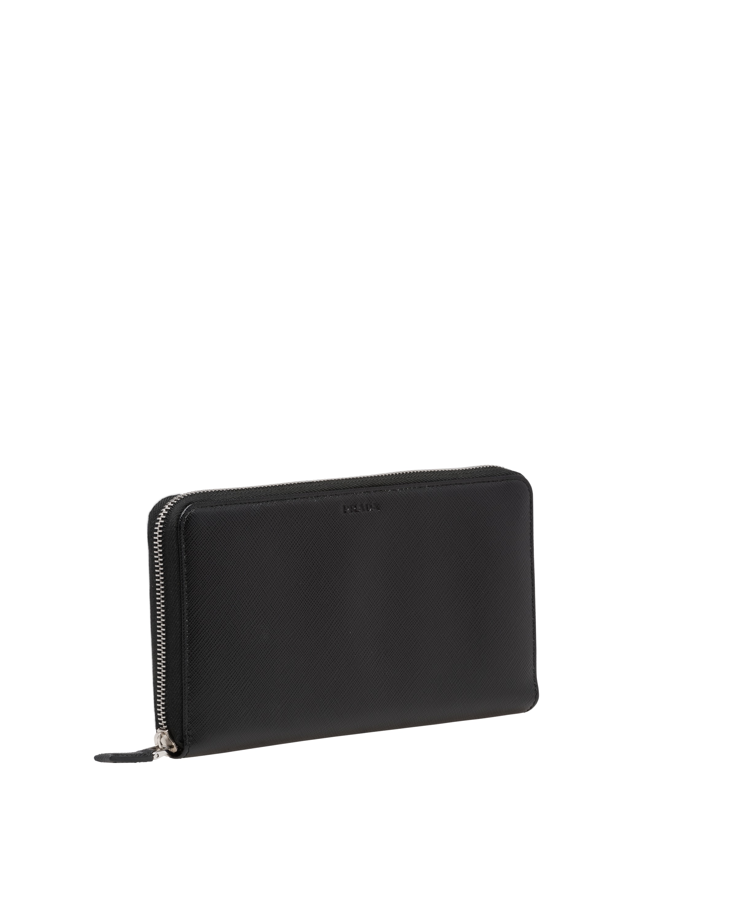 Black Saffiano Leather Zip Around Wallet | Prada