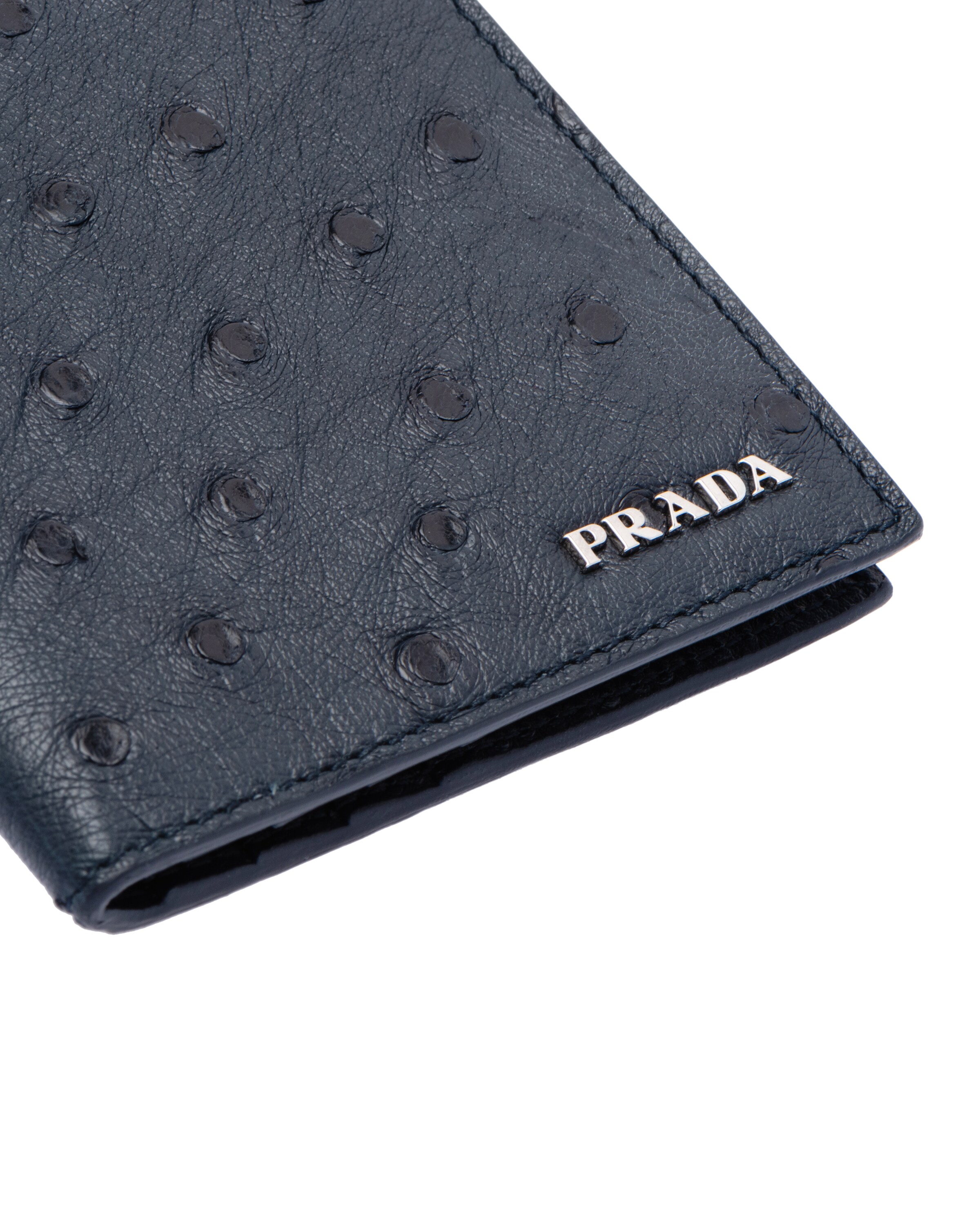 Navy Ostrich Leather Wallet | Prada