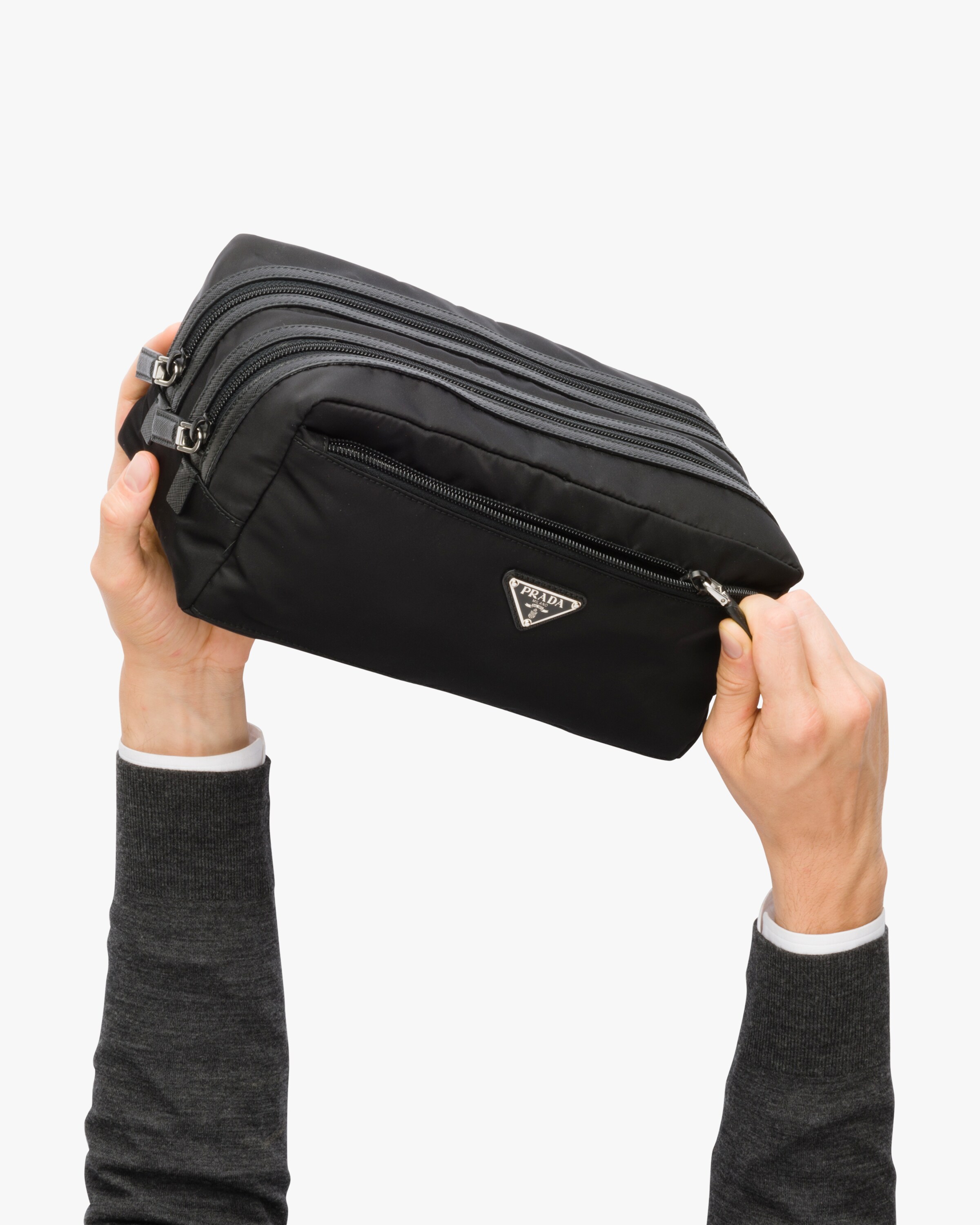 Black Nylon and Saffiano Leather Travel Pouch | Prada