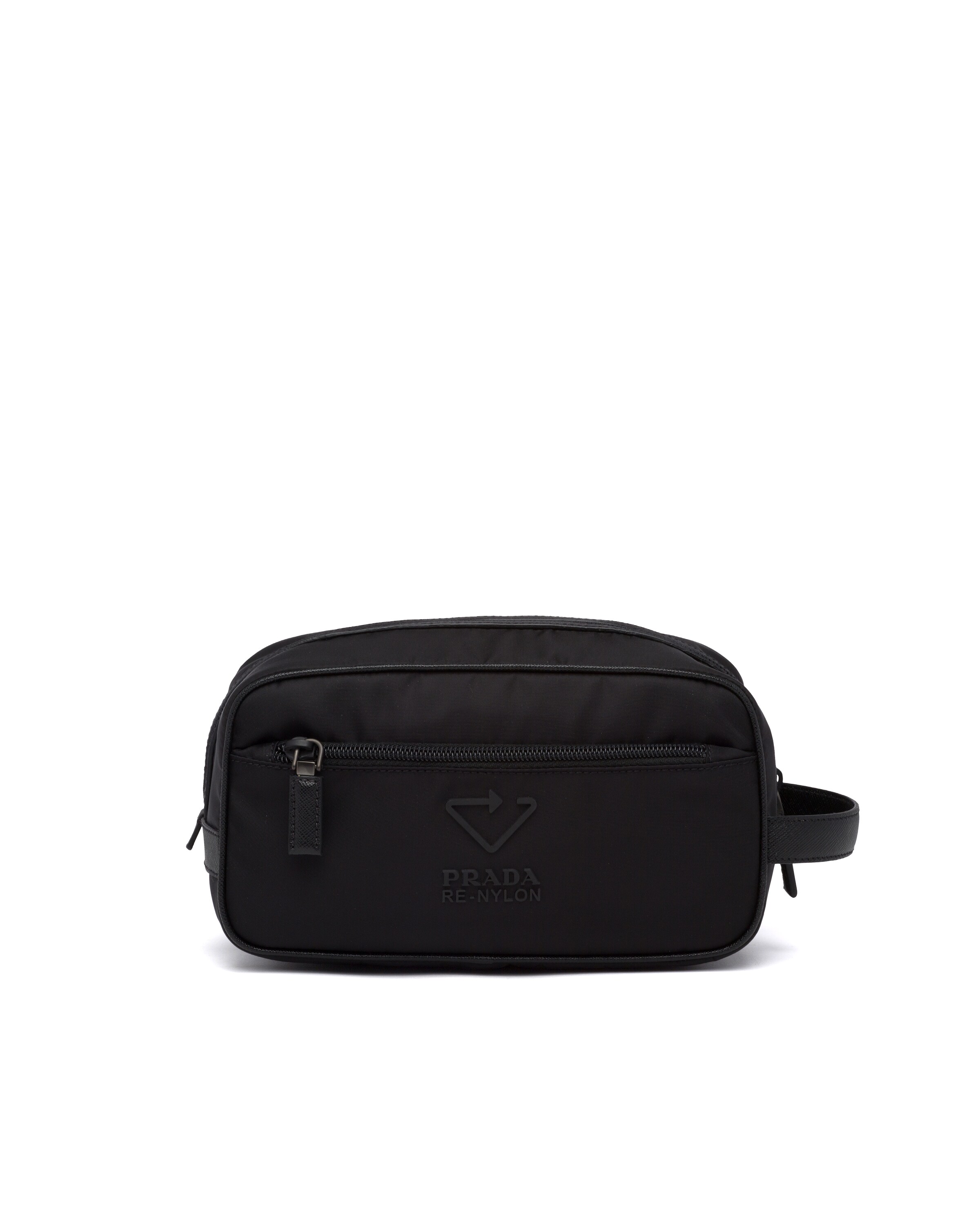 Black Re-Nylon and Saffiano leather travel pouch | Prada