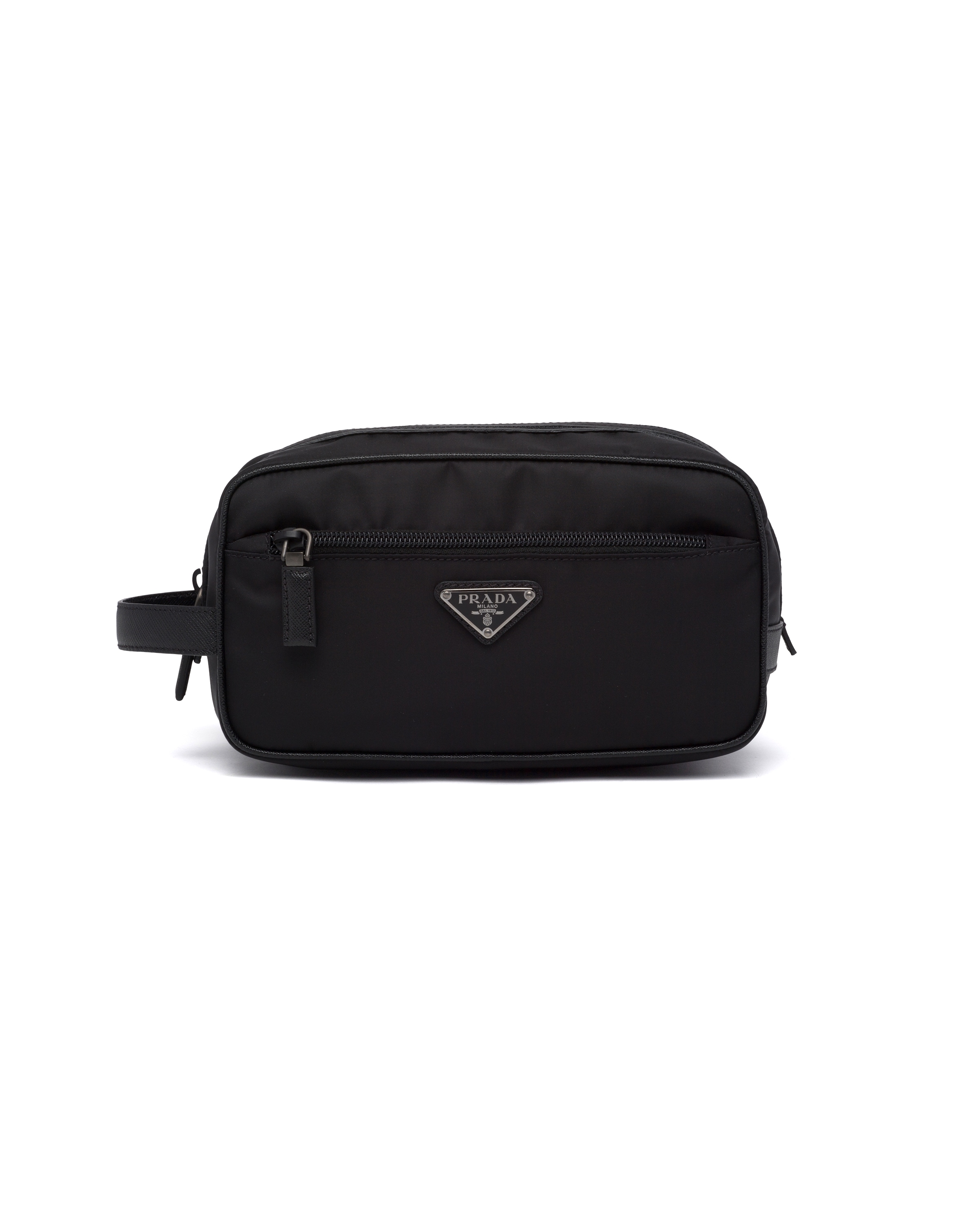 Black Re-Nylon and Saffiano leather travel pouch | Prada