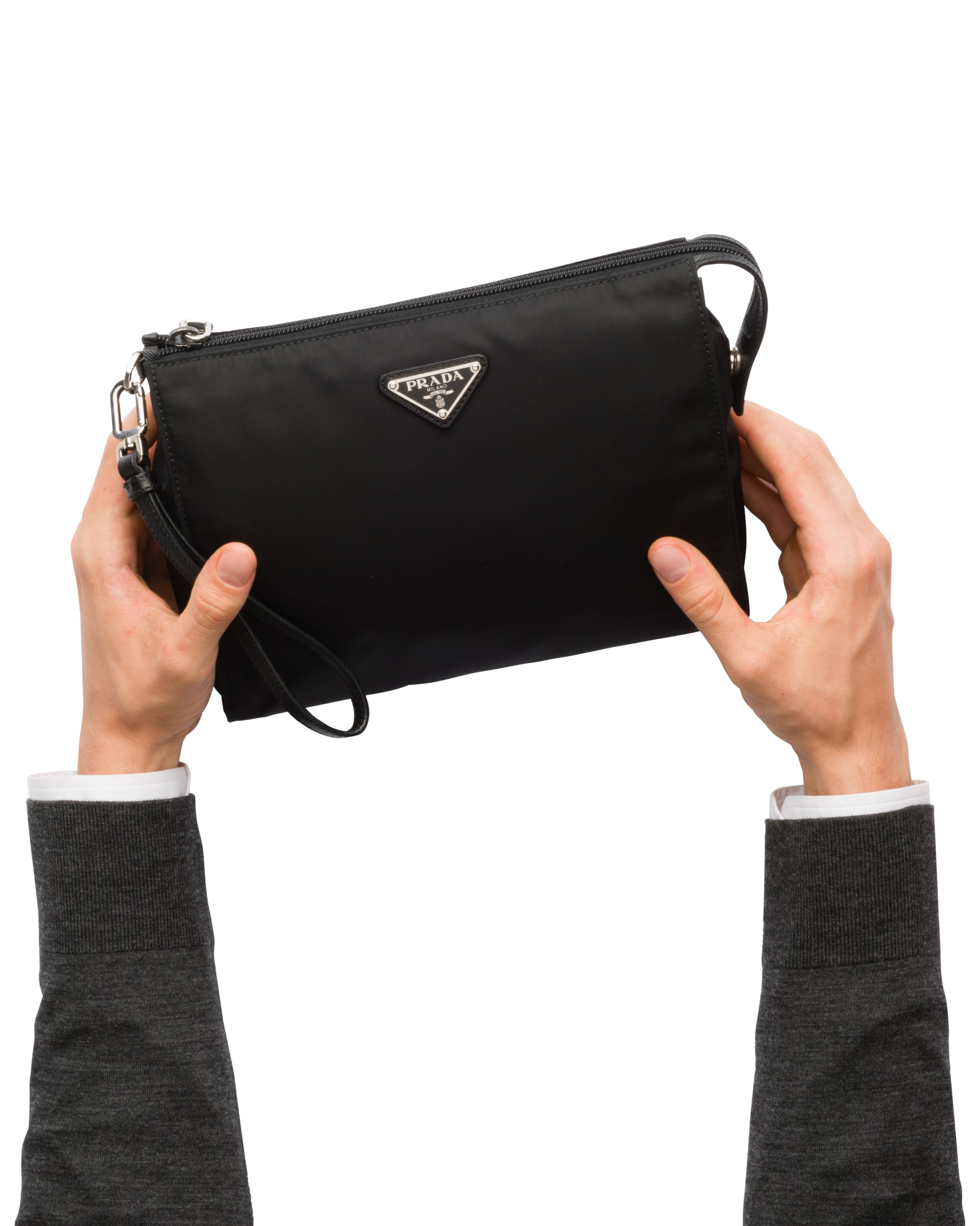 Black Nylon and Saffiano Leather Pouch | Prada