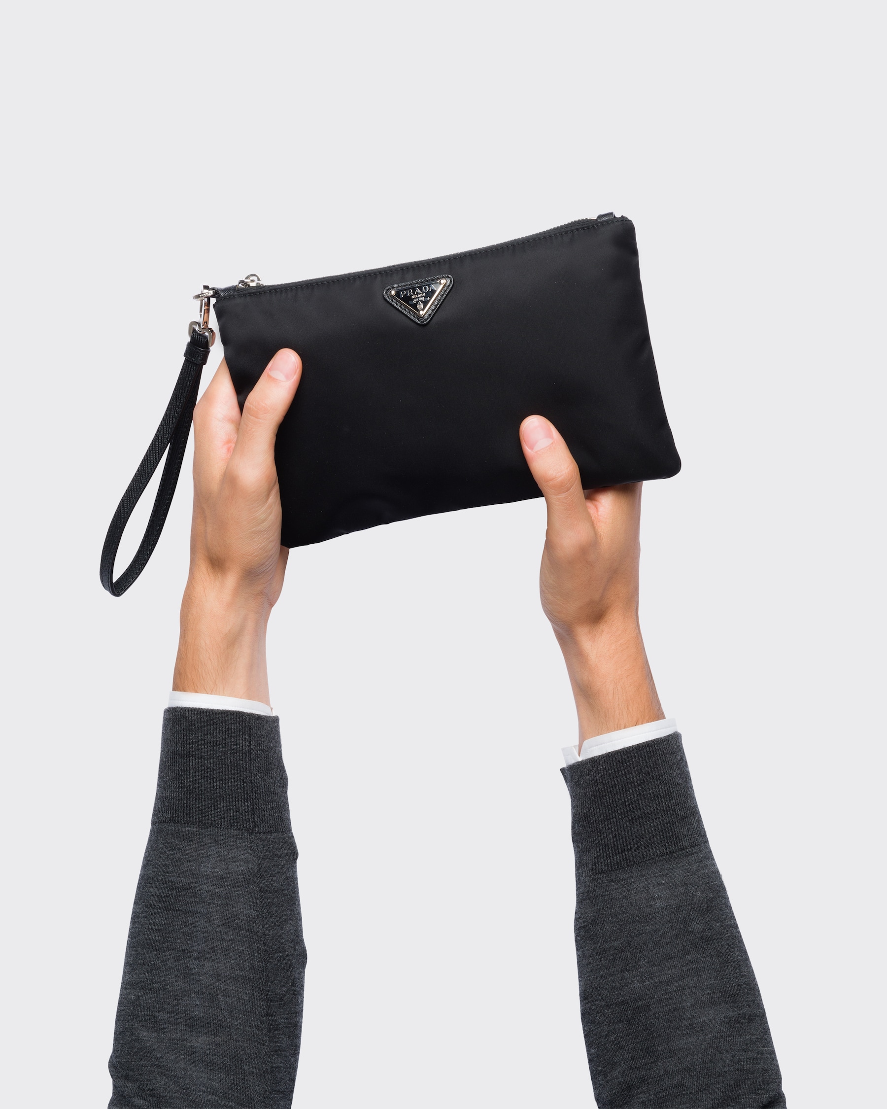 Black Re-nylon And Saffiano Leather Pouch | PRADA - United Kingdom