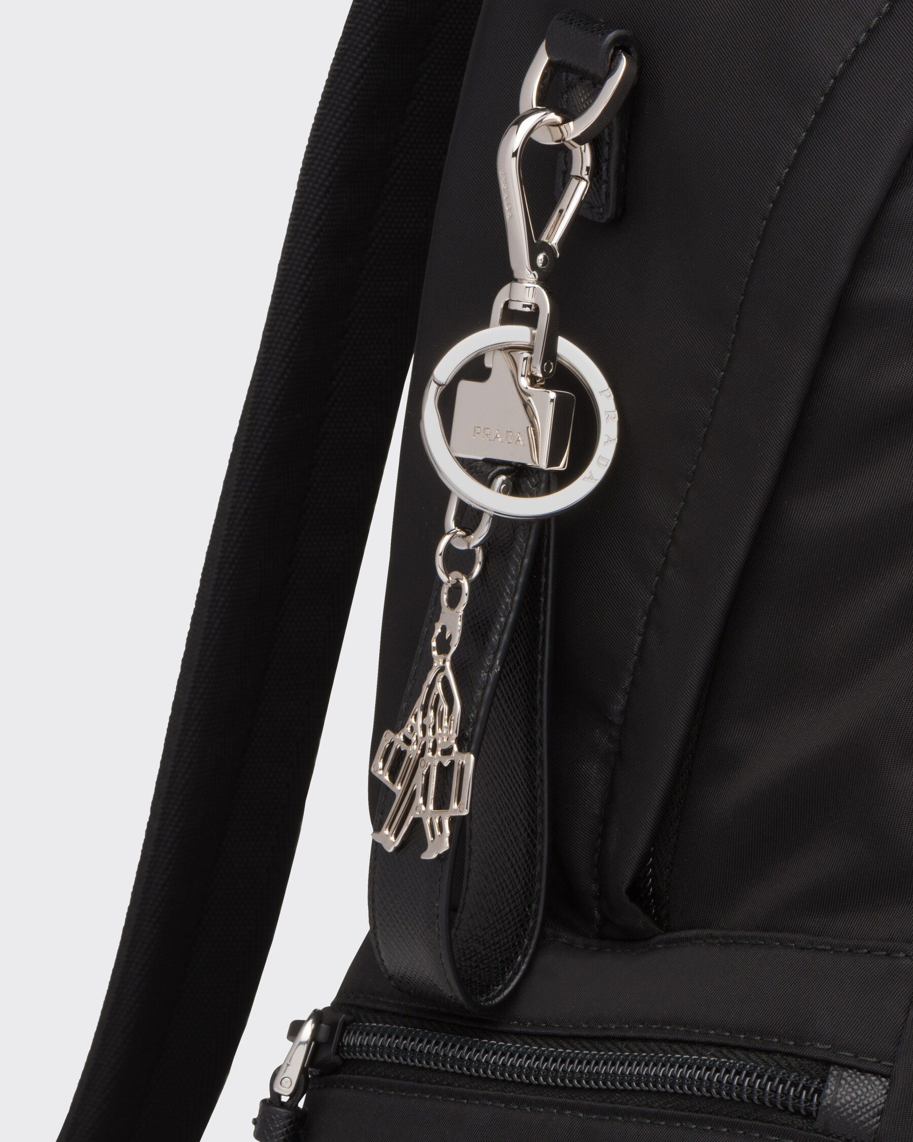 Black Saffiano Leather Keychain | PRADA
