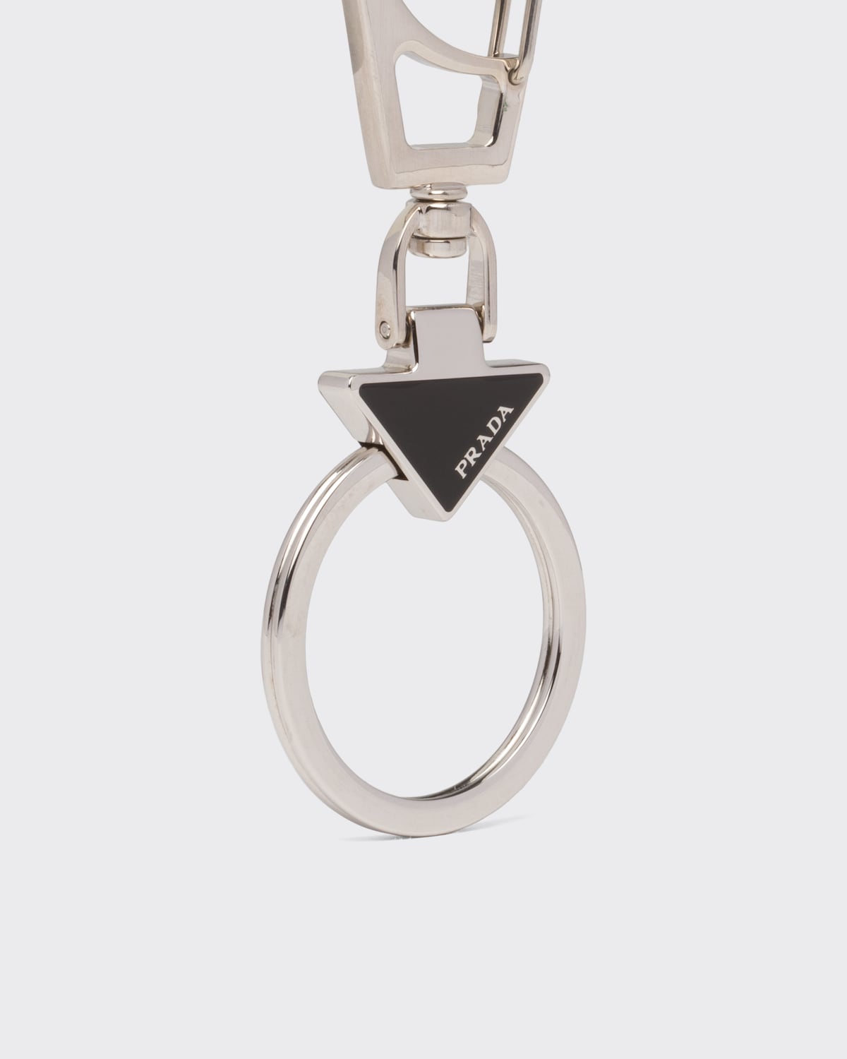 Black Enameled Metal Triangle Logo Keychain | PRADA