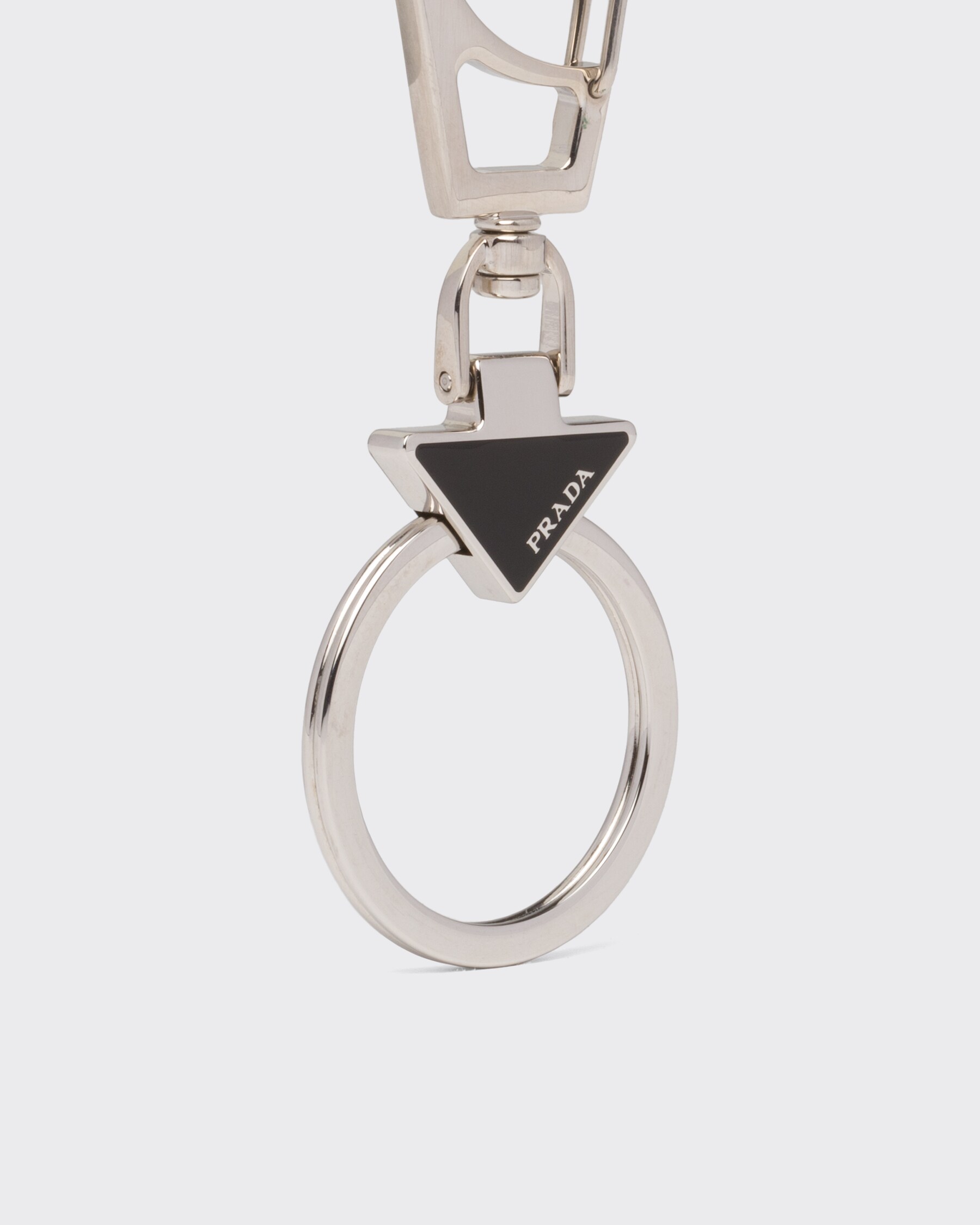 Black Enameled Metal Triangle Logo Keychain | PRADA