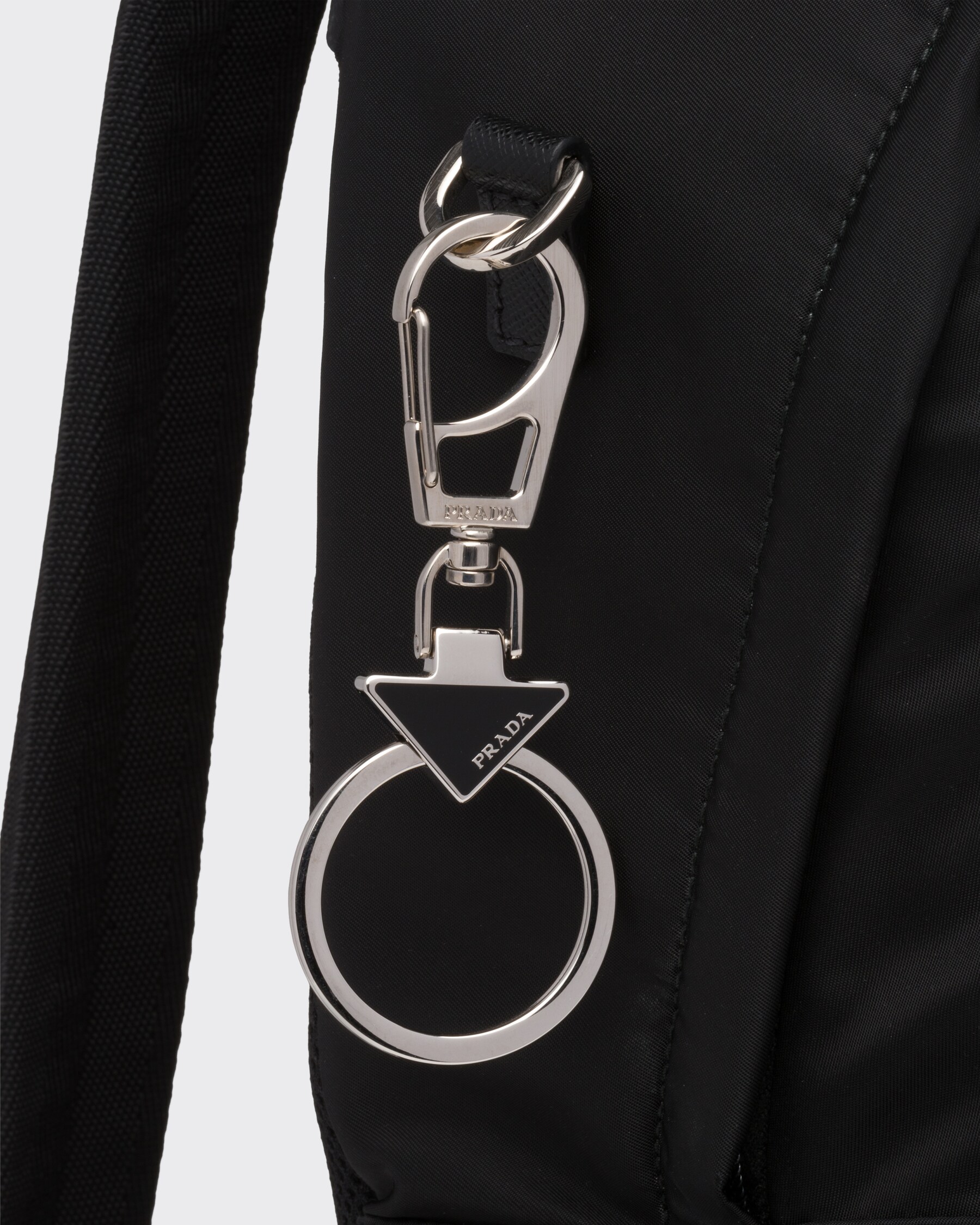 Black Enameled Metal Triangle Logo Keychain | PRADA