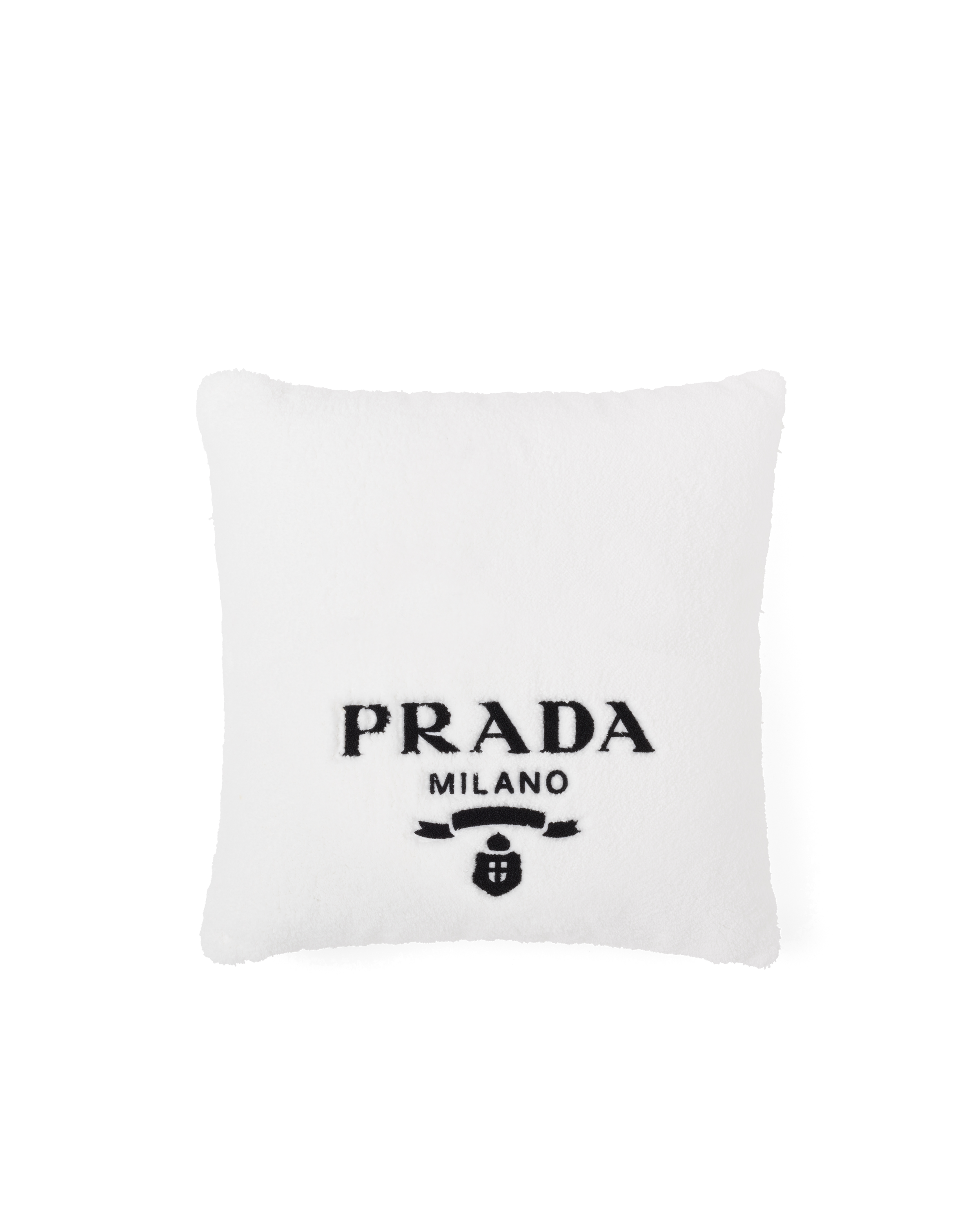 White/black Embroidered terry pillow | Prada